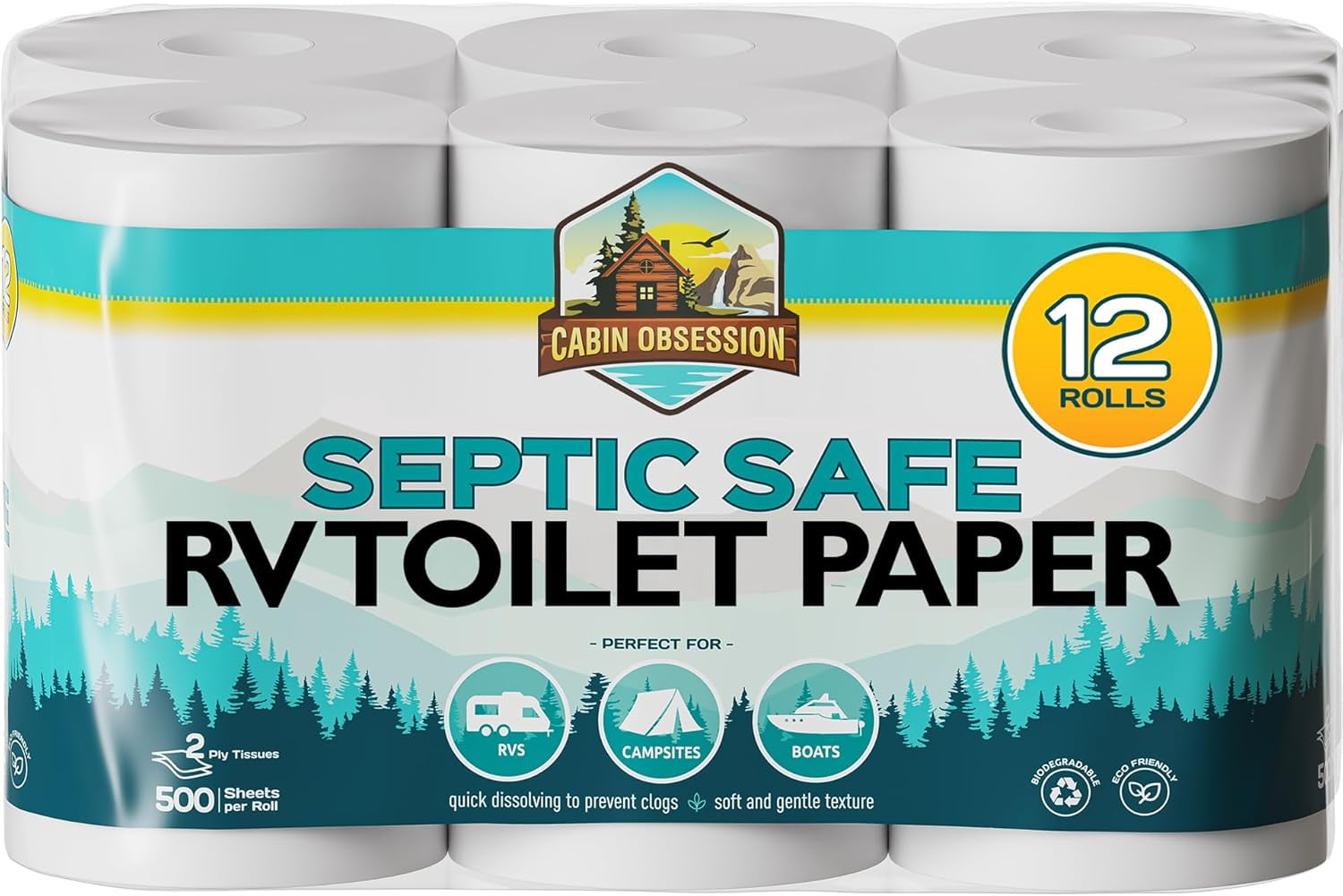 RV Toilet Paper - 12 Pack Septic Safe Toilet Paper 2-Ply Quick ...