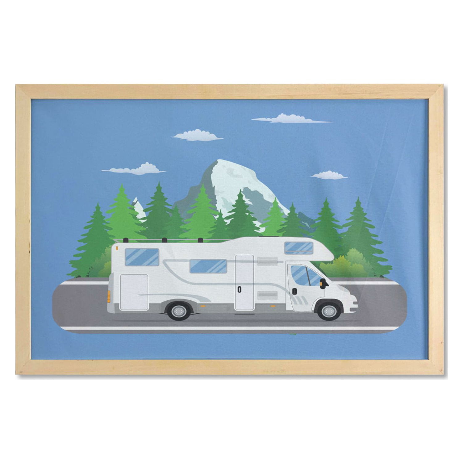 RV Wall Art with Frame, Retro Trailer Driving on Forest Area Road ...