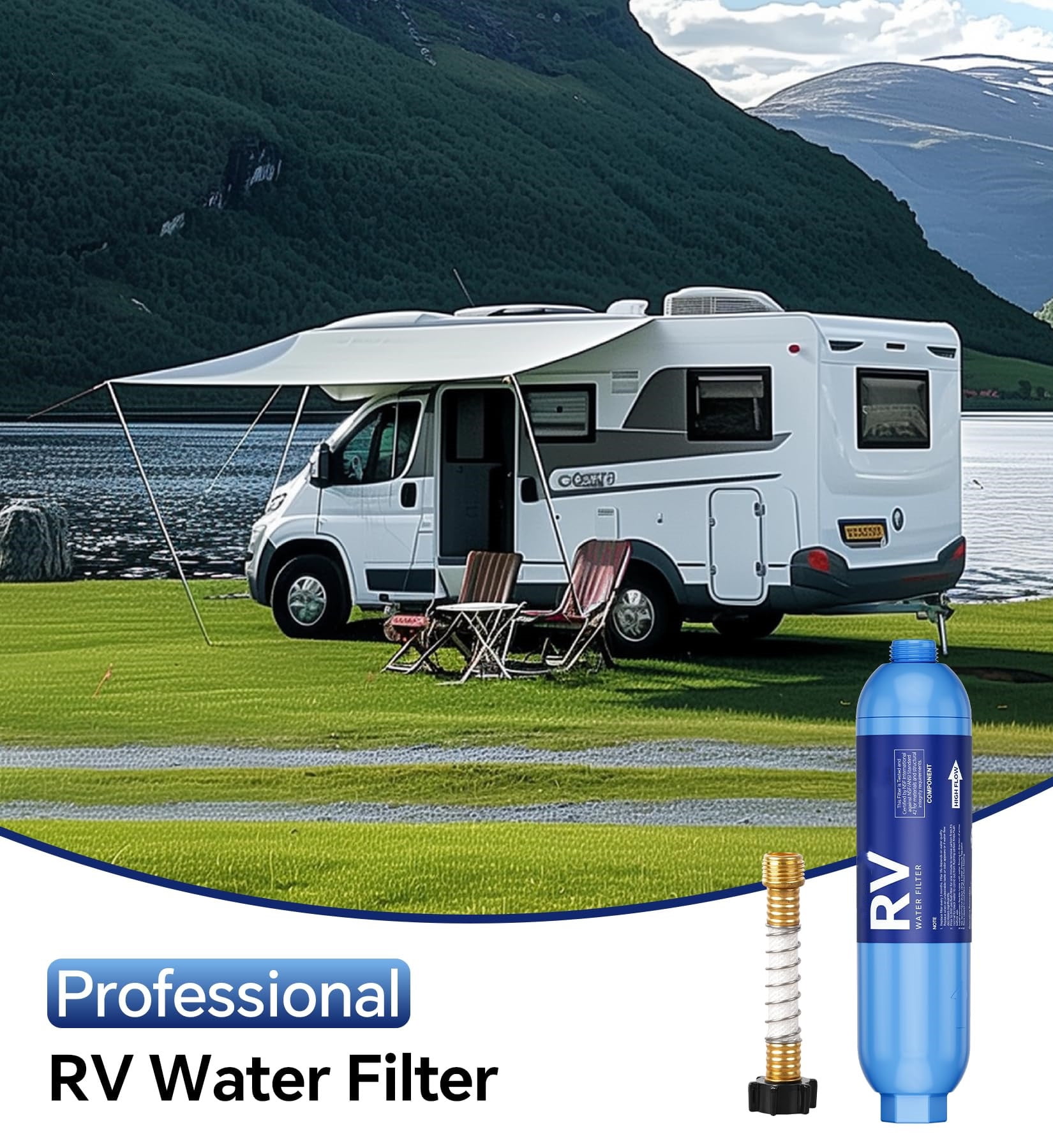 RV Water Filter with Flexible Hose Protector, NSF Certified, Inline ...