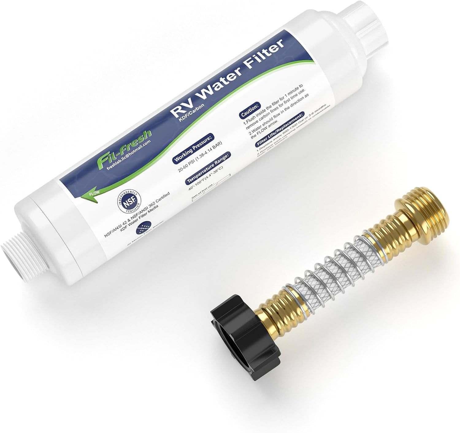 RV Water Filter with Flexible Hose Protector, NSF Certified, Inline ...