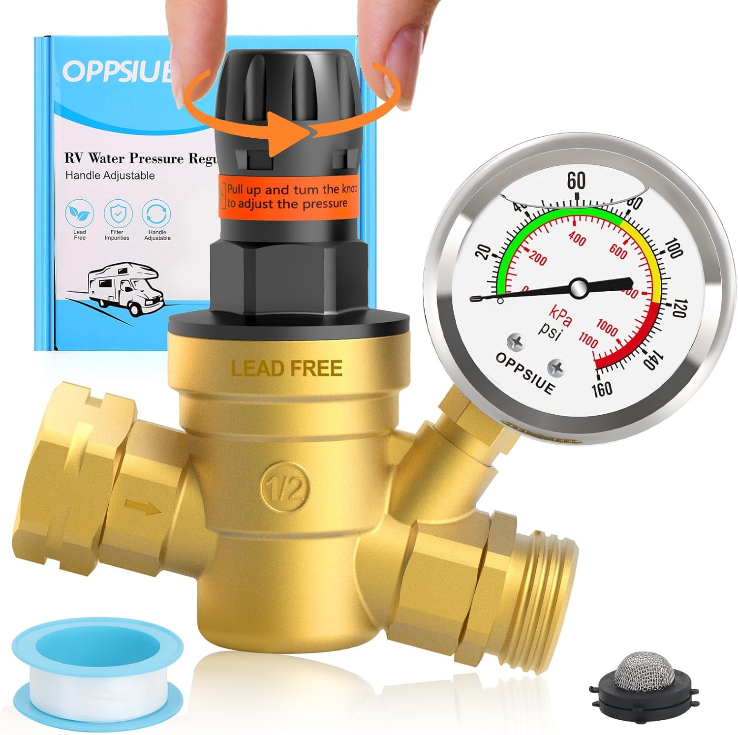 RV Water Pressure Regulator, Handle Adjustable Knob No Tool Required ...