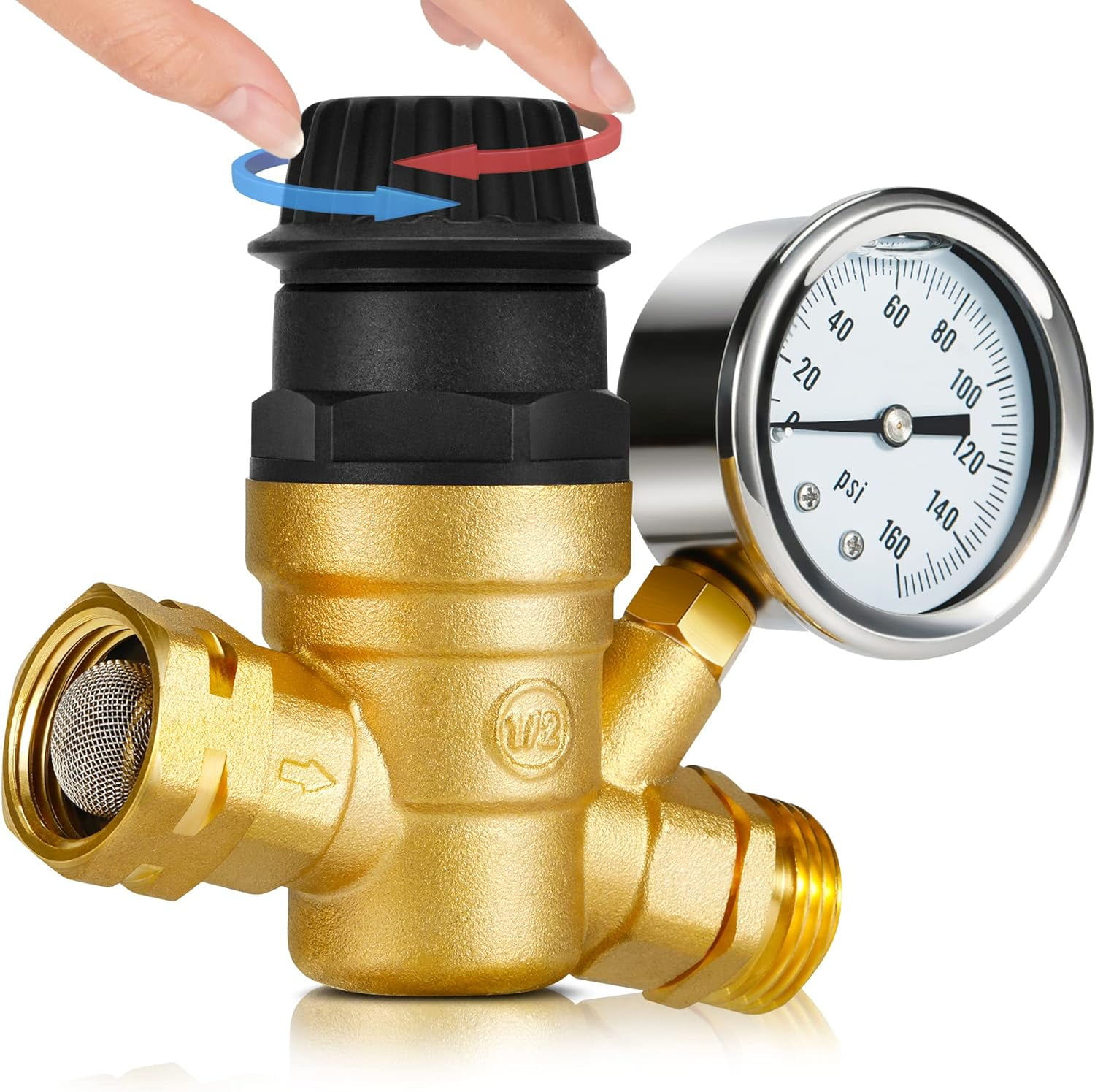 RV Water Pressure Regulator for RV Camper, Adjustable Handle Brass Lead ...