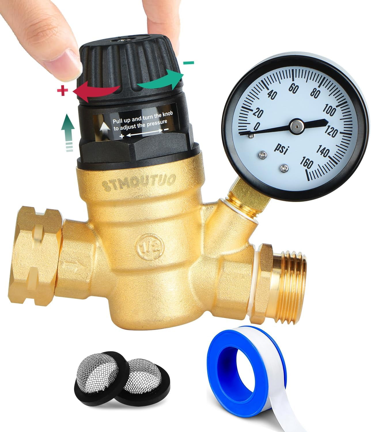 RV Water Pressure Regulator for RV Camper. Brass Lead-Free Adjustable ...