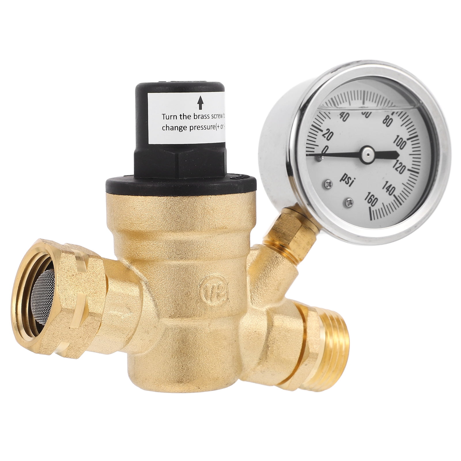 RV Water Pressure Regulator Valve Adjustable Brass with Built in Gauge ...