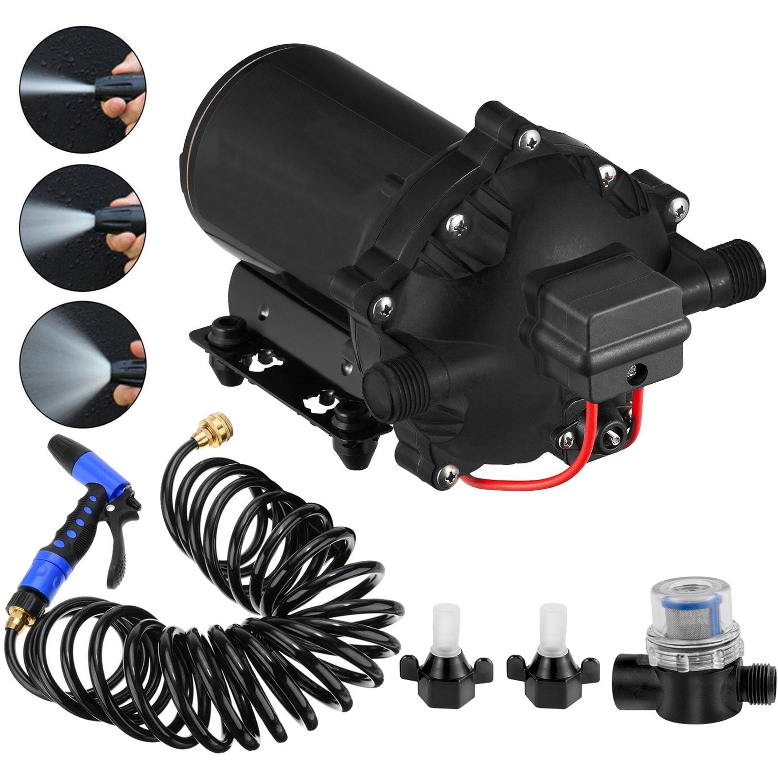 RV Water Pump 5.3 GPM 12V Diaphragm Pump Washdown Kit - 70 PSI Marine ...