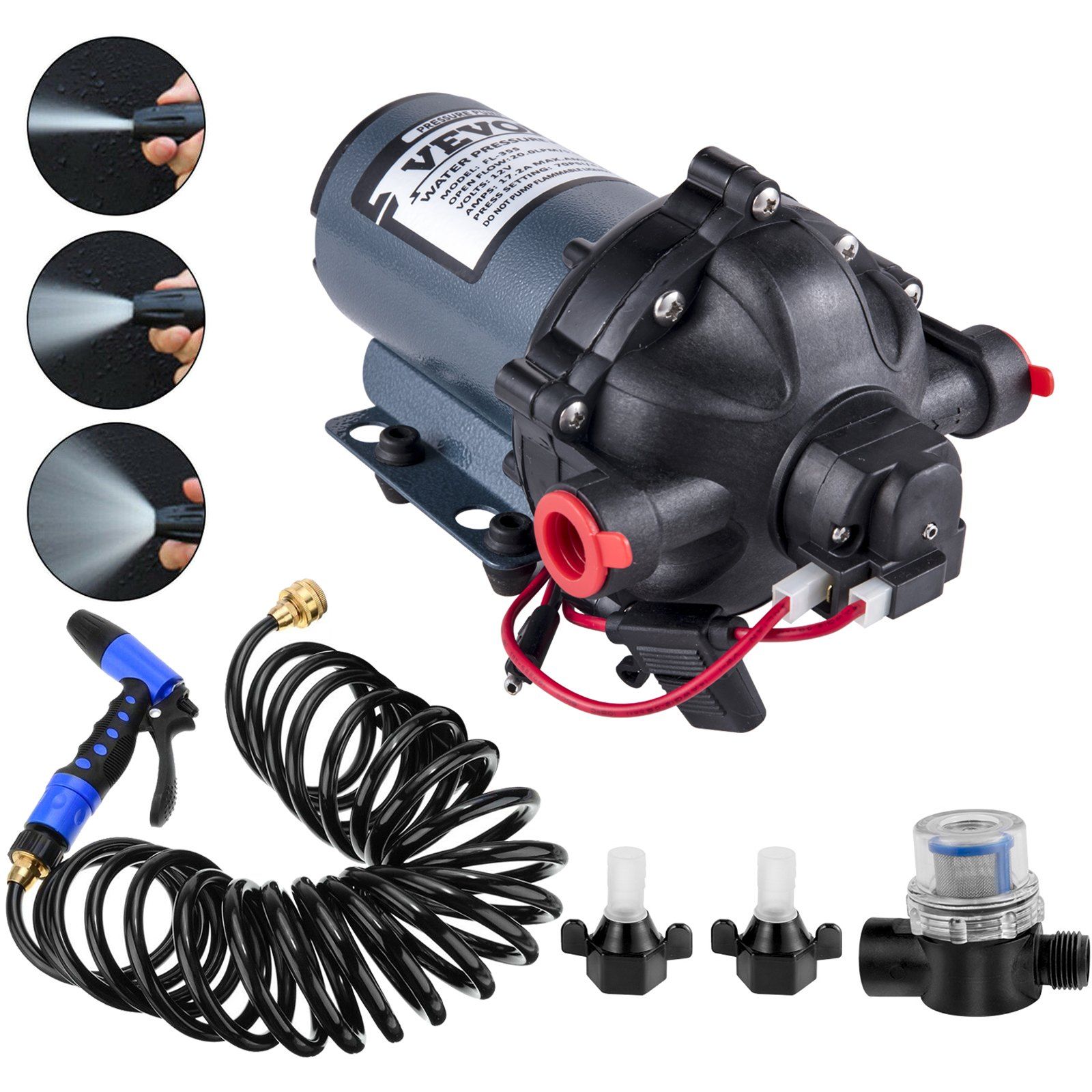 RV Water Pump 5.3 GPM 5.5 Gallons Per Minute 12V Water Pump Automatic 70 PSI Diaphragm Pump with ...