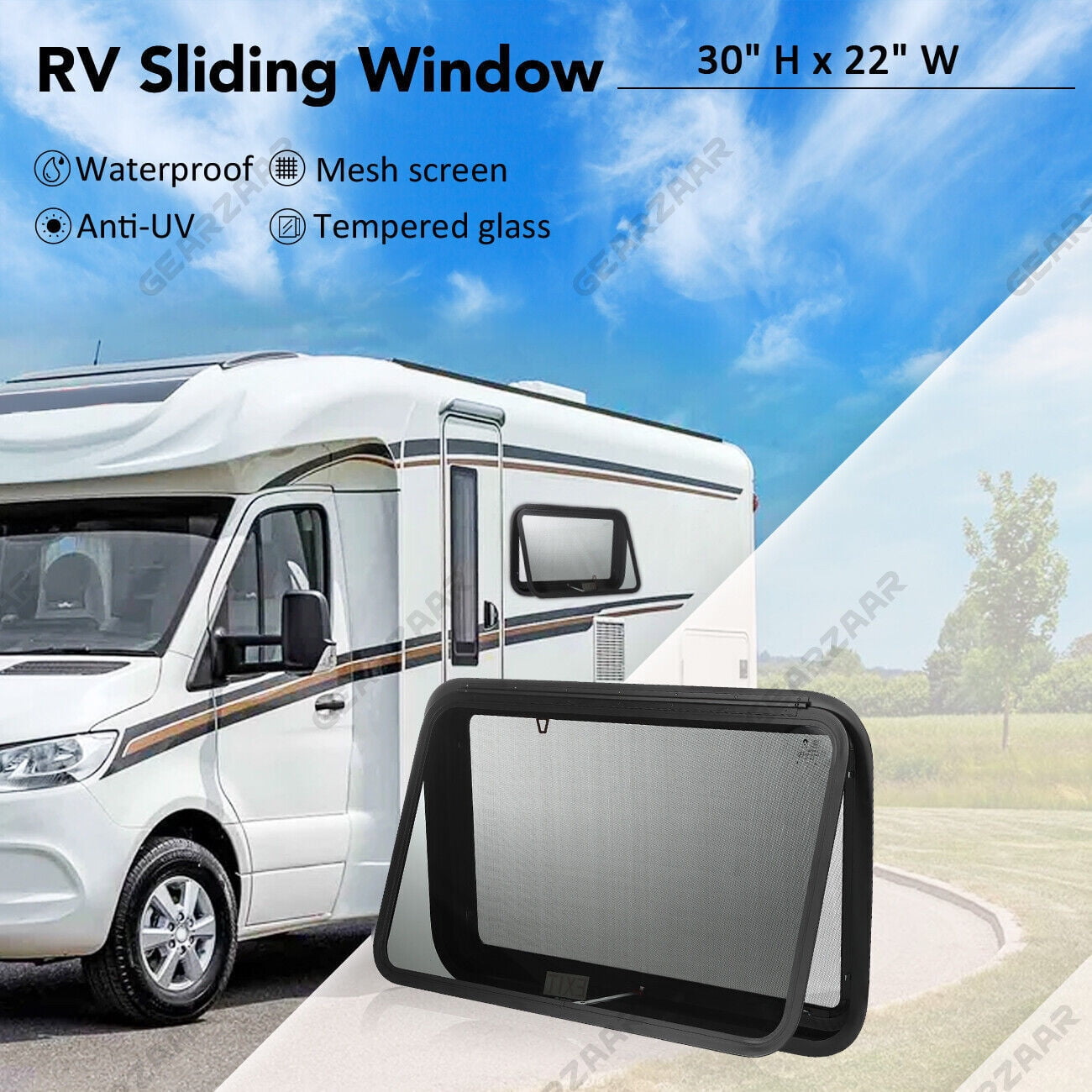 RV Windows 30" Wide x 22" Height Hinging Exit RV Window Trailer W ...