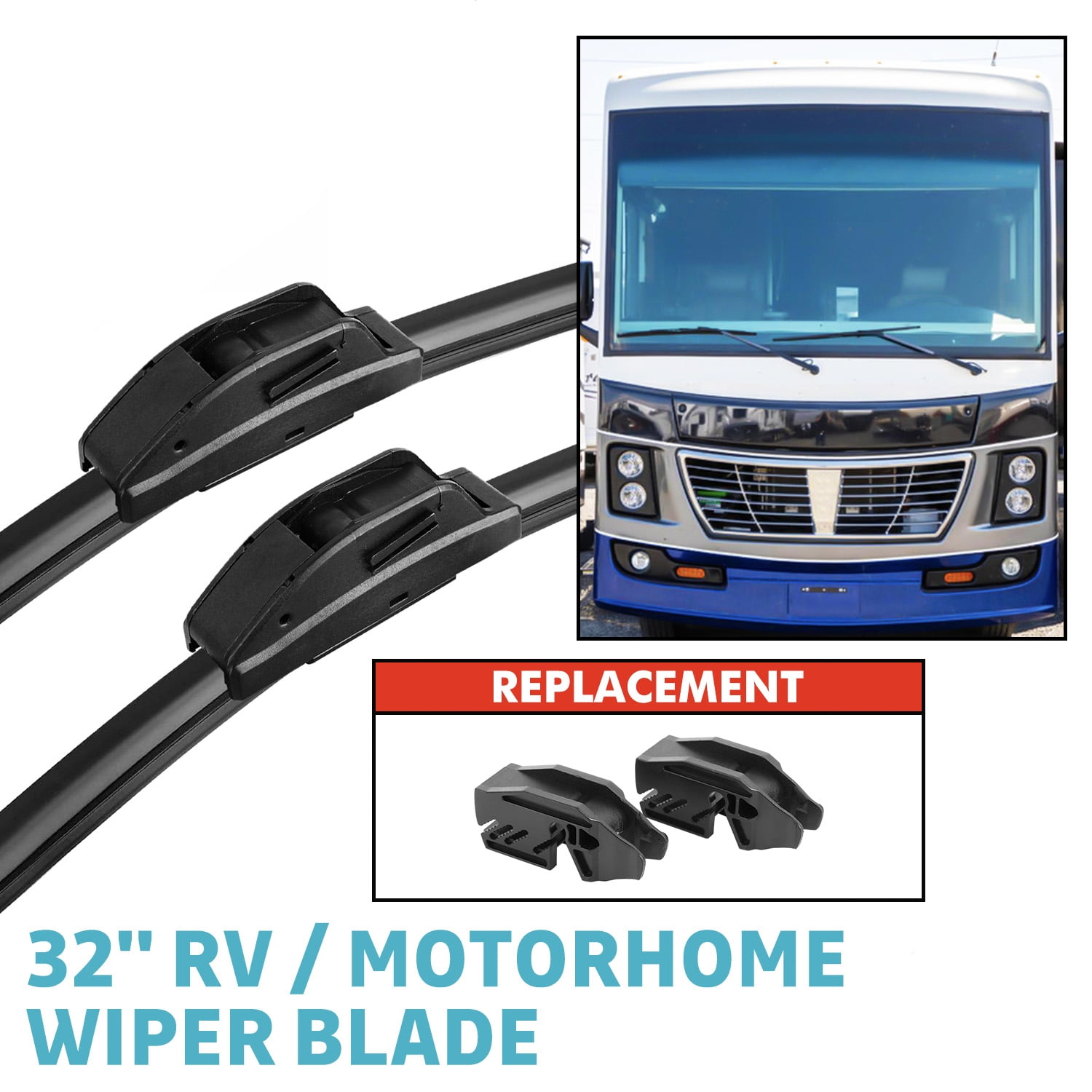 RV Windshield Wipers 32"+32" 9mm 12mm J Hook Replacement for Premium ...