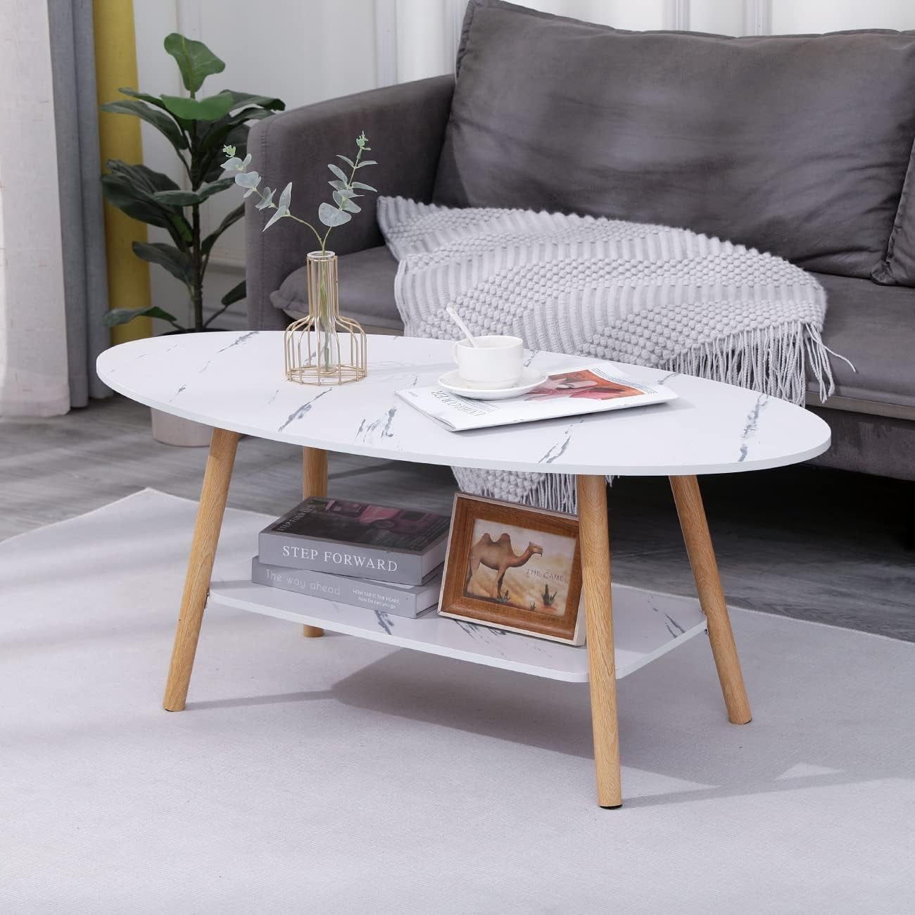 RVEE 2 Tier Coffee Table Cocktail Table Sofa Table Ellipse Oval Modern ...