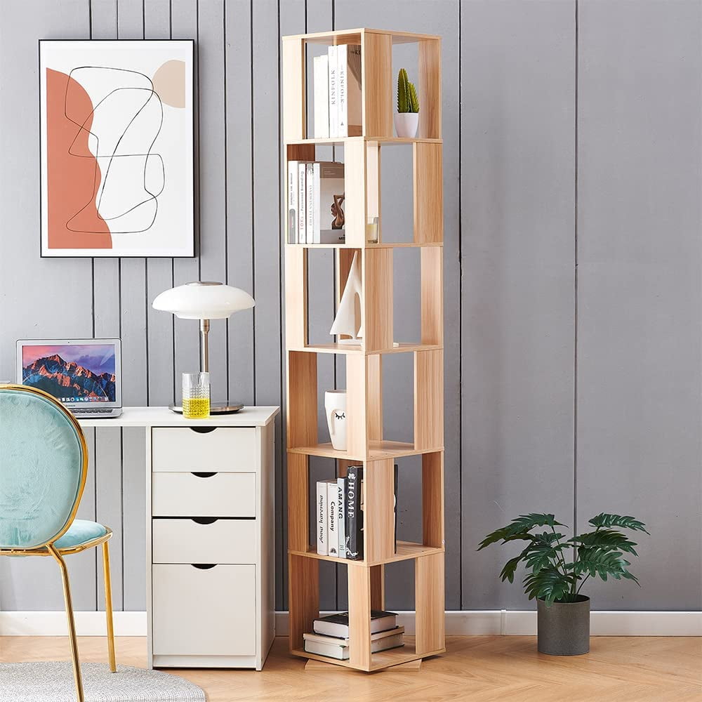 RVEE Rotating Bookshelf 360°, 6 Tier Corner Bookcase for Living Room ...