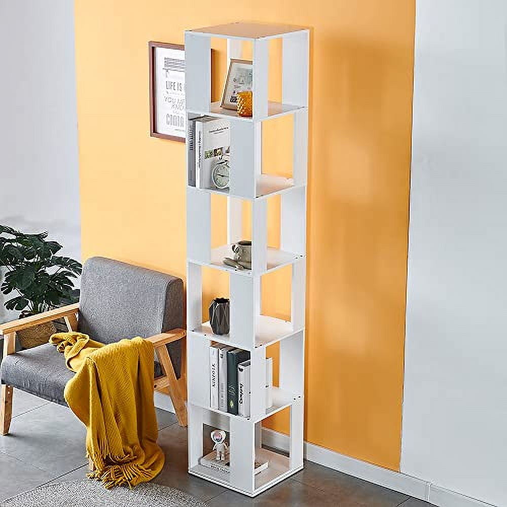 RVEE White Rotating Bookshelf 360°, 6 Tier Corner Bookcase for Living ...