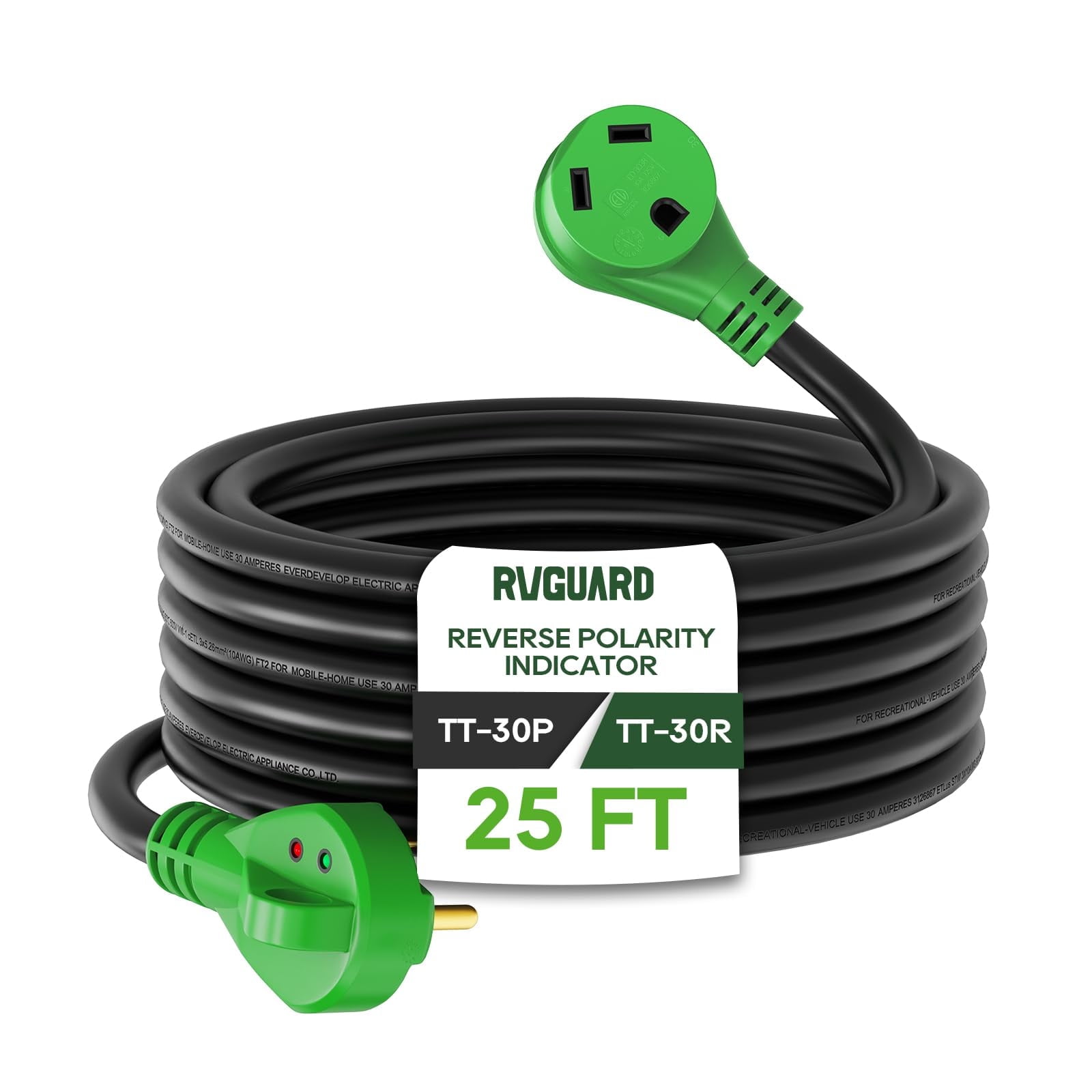 RVGUARD 30 Amp 25 Foot RV Extension Cord with Reverse Polarity ...