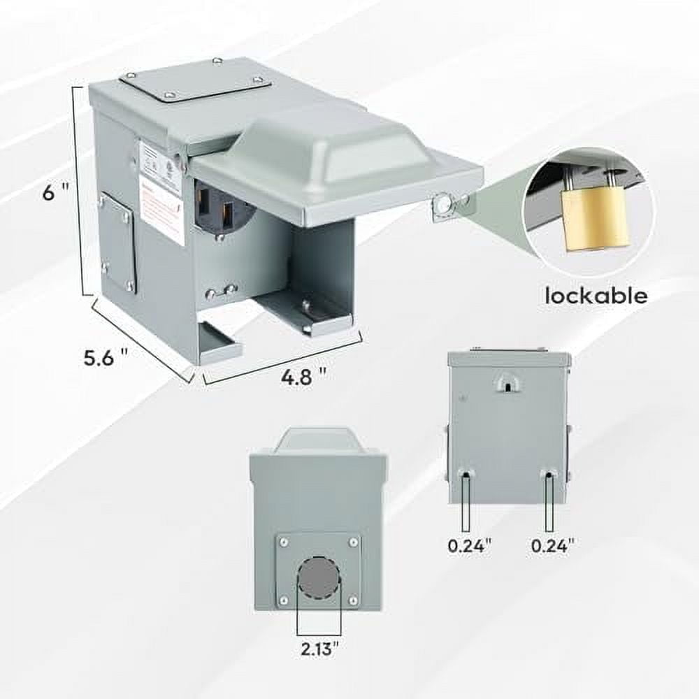 RVGUARD 50 Amp 125/250 Volt RV/EV Power Outlet Box, Enclosed Lockable ...