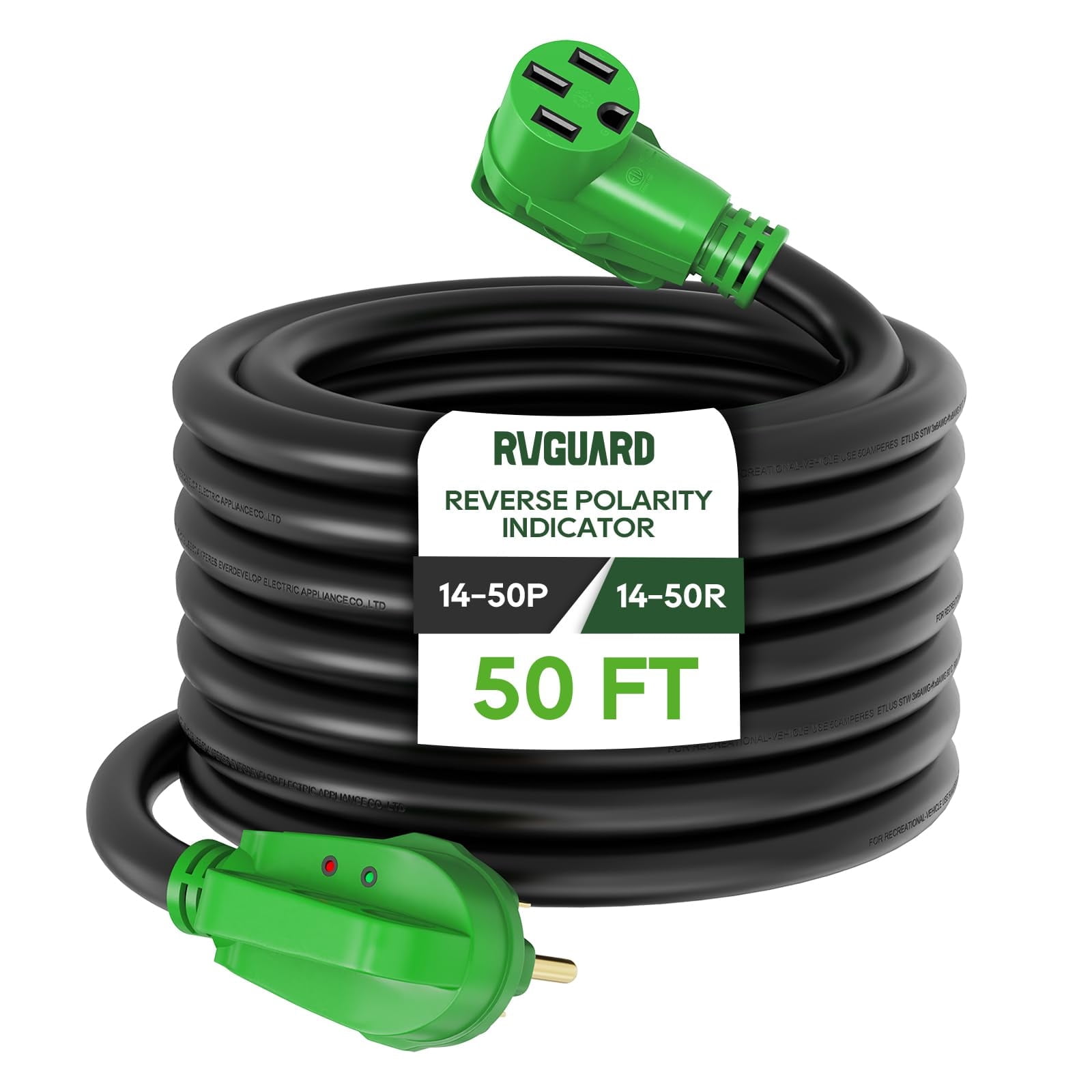 RVGUARD 50 Amp 50 Foot RV/EV Extension Cord with Reverse Polarity ...