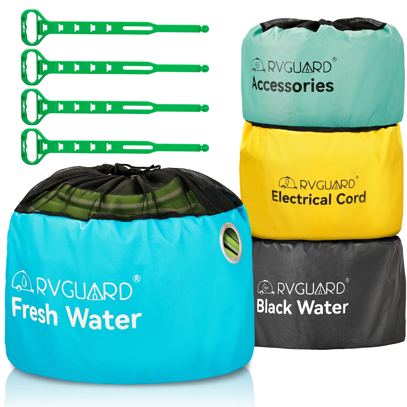 RVGUARD RV Hose Storage Bags 4 Pack, Waterproof With 4 Straps for Sewer ...