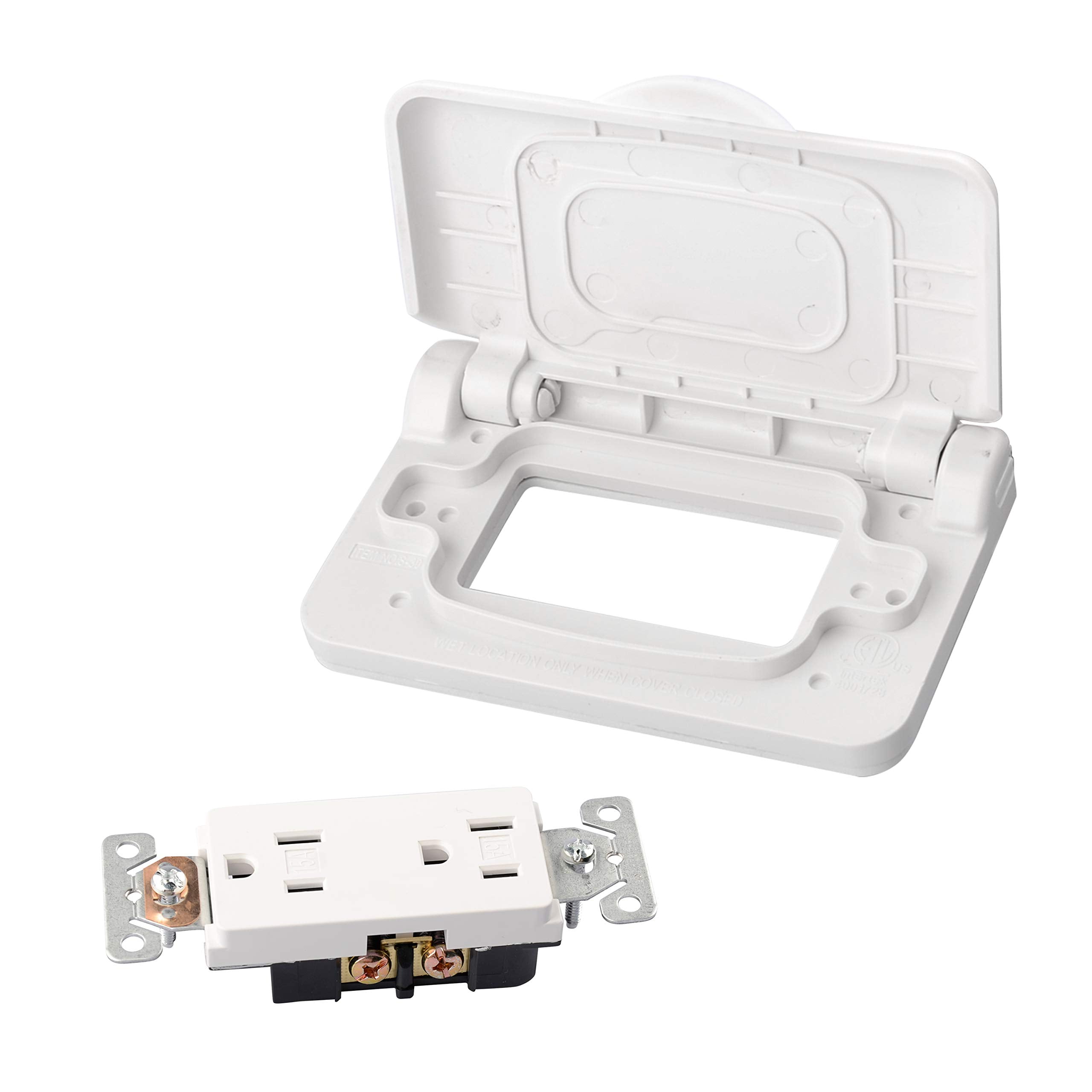 RVGUARD RV Spring-Loaded Weatherproof Receptacle Cover in White ...