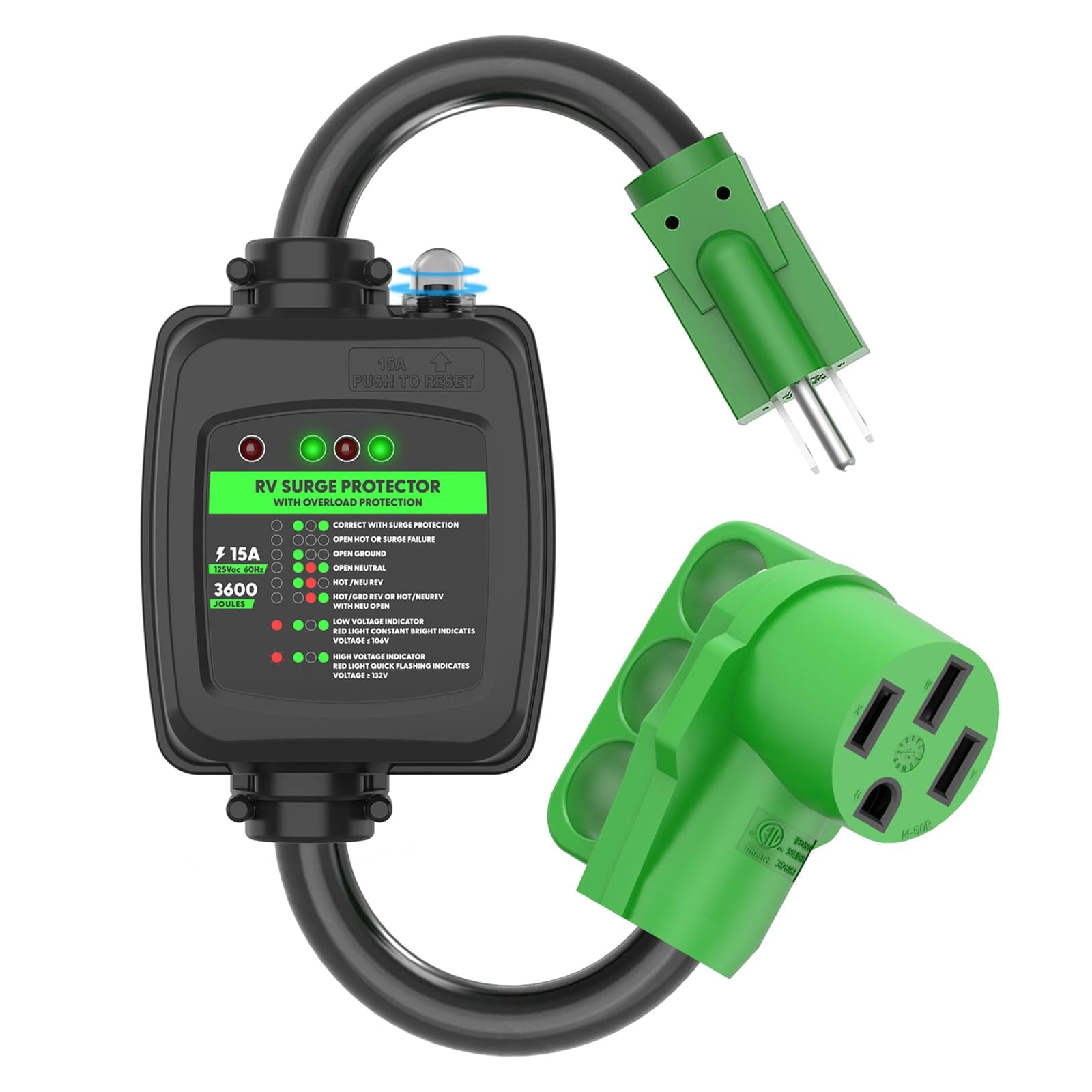 RVGUARD Surge Protector 50 Amp to 110 Volt RV Adapter Cord with ...
