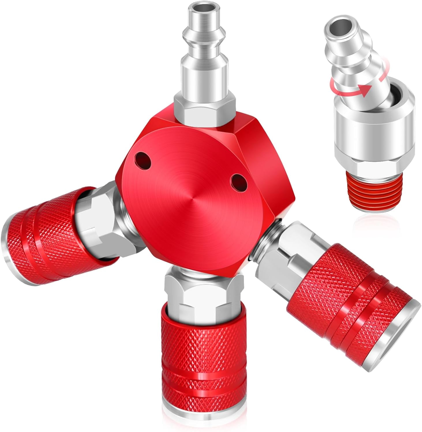 RVKXHD 3 Way Air Hose Splitter,Red Air Manifold,Air Compressor Splitter ...