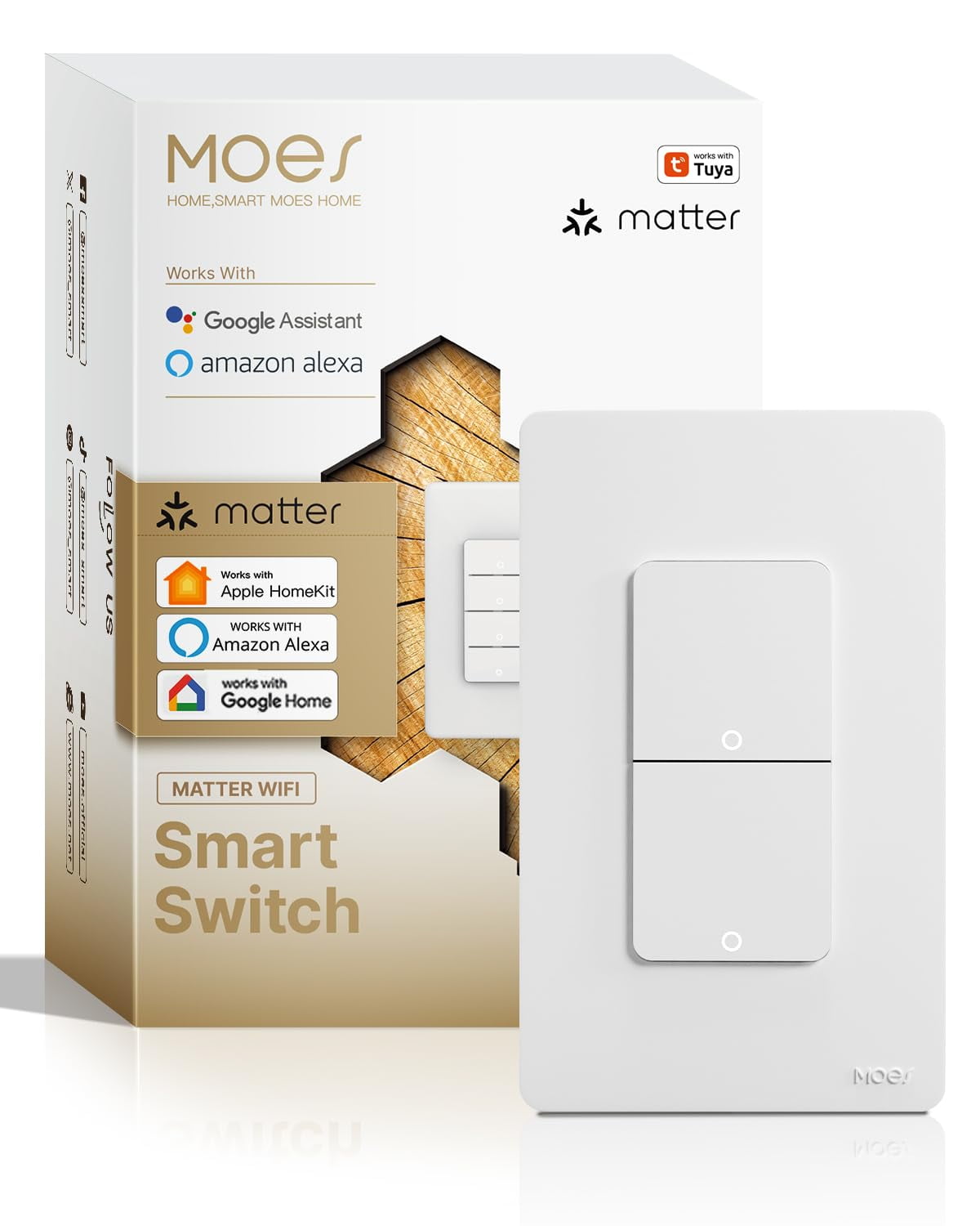 RVKXHD Smart Double Light Switches, Matter-WiFi 2 Gang Single Pole ...