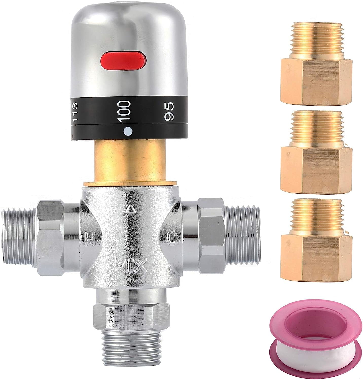 RVKXHD Thermostatic Mixing Valve - Hot & Cold Water Mixer, 1/2" NPT ...