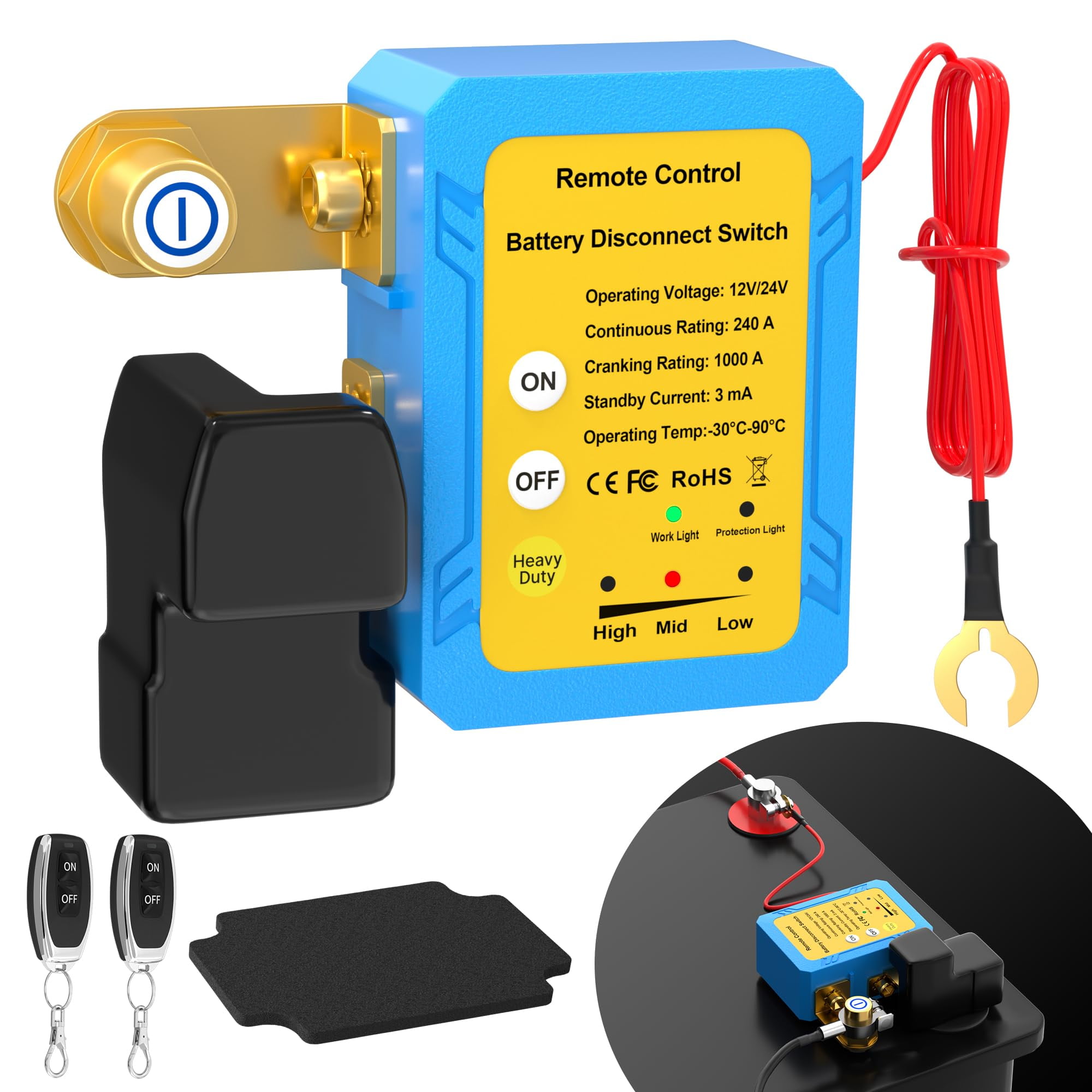RVMARINEPAT Remote Battery Disconnect Switch Battery 12V 240A Kill ...