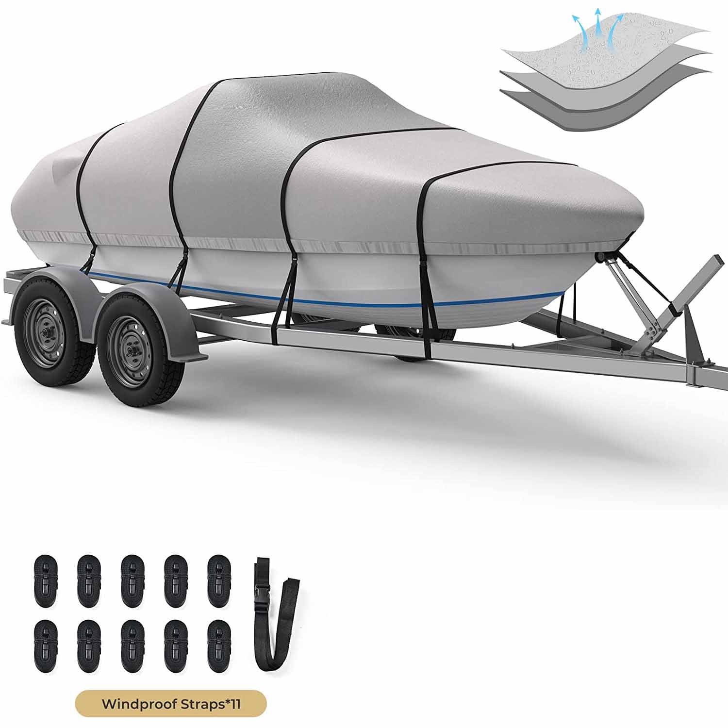 RVMasking 1200D Reinforced Boat Cover with Storage Bag Trailerable ...