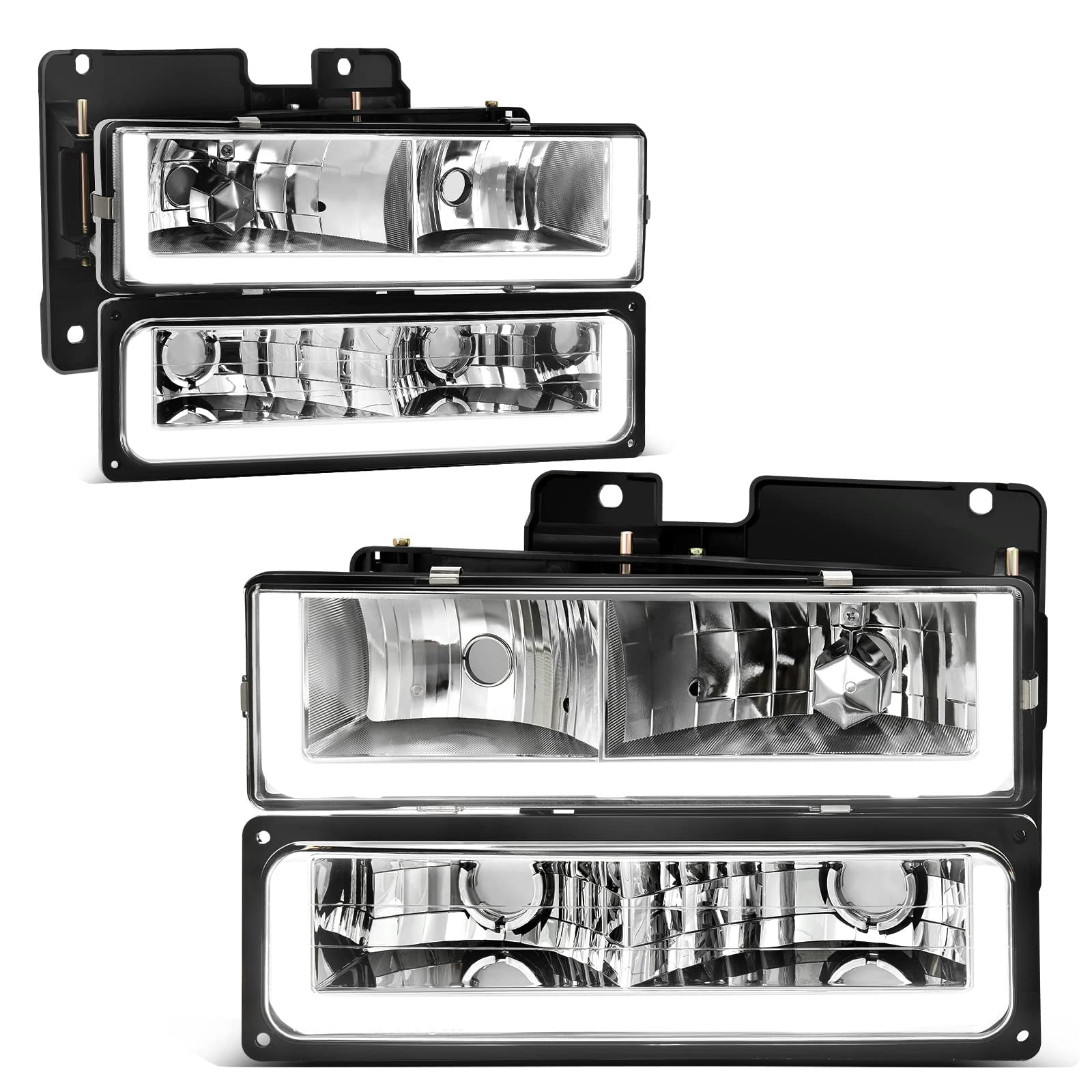 RVNI LED DRL Headlights + Bumper Lamps For 90-99 Chevy C/K GMC C/K 1500 ...