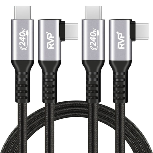 RVP+ USB C Cable 90 Degree (2Pack, 240W), Type C to Type C Cable, PD 3.1 Fast Charging Cable Up ...