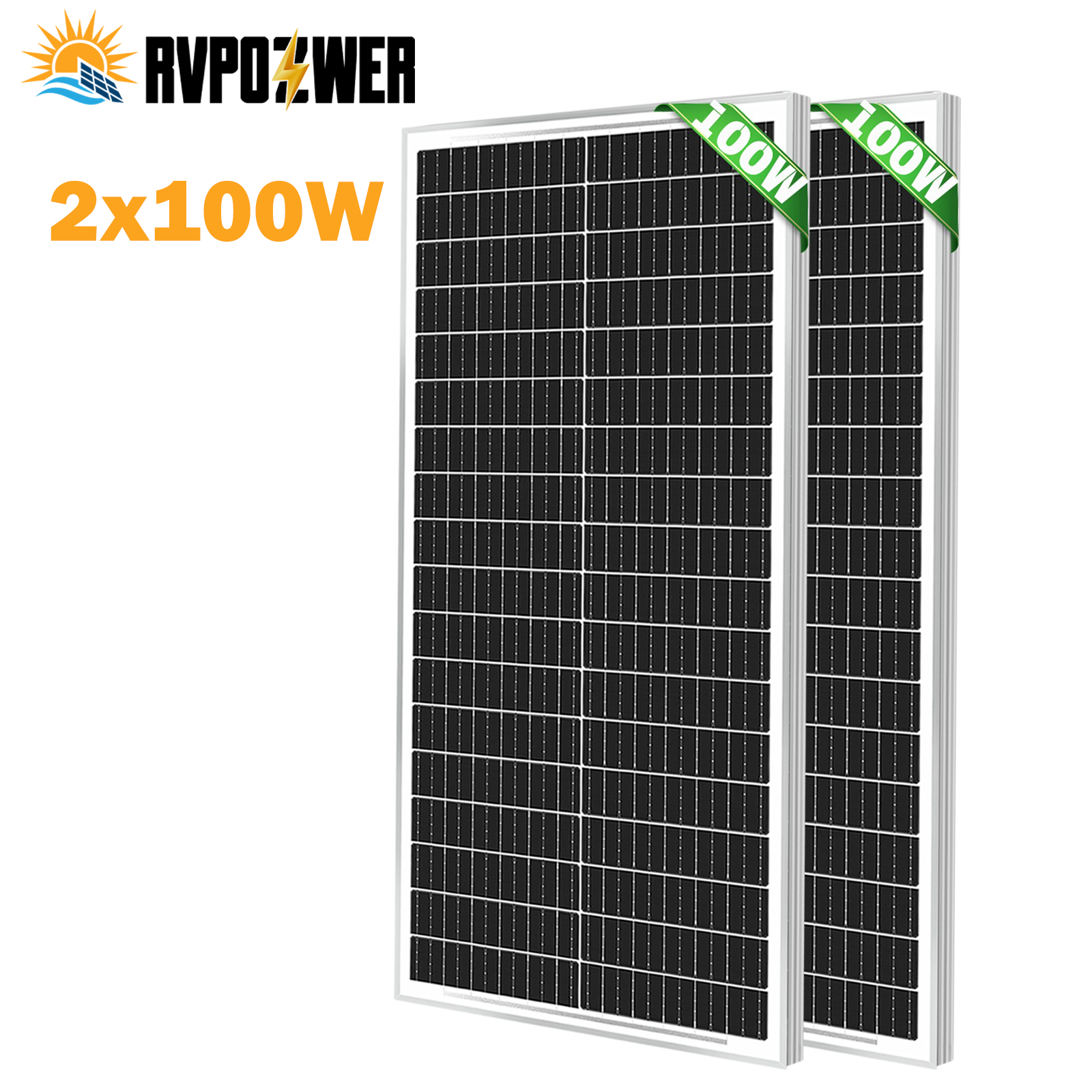 RVPOZWER 200W (2 pack 100W) Solar Panel 12V Portable Monocrystalline ...