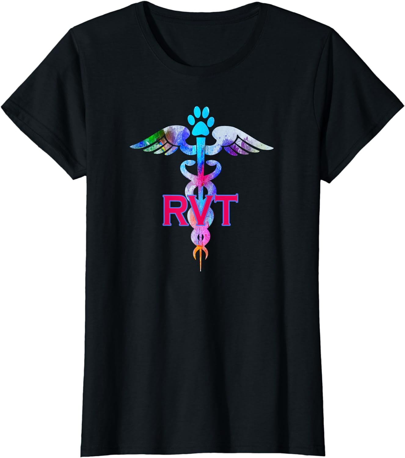 RVT Registered Veterinary Technician Paw Print Caduceus Tee - Walmart.com