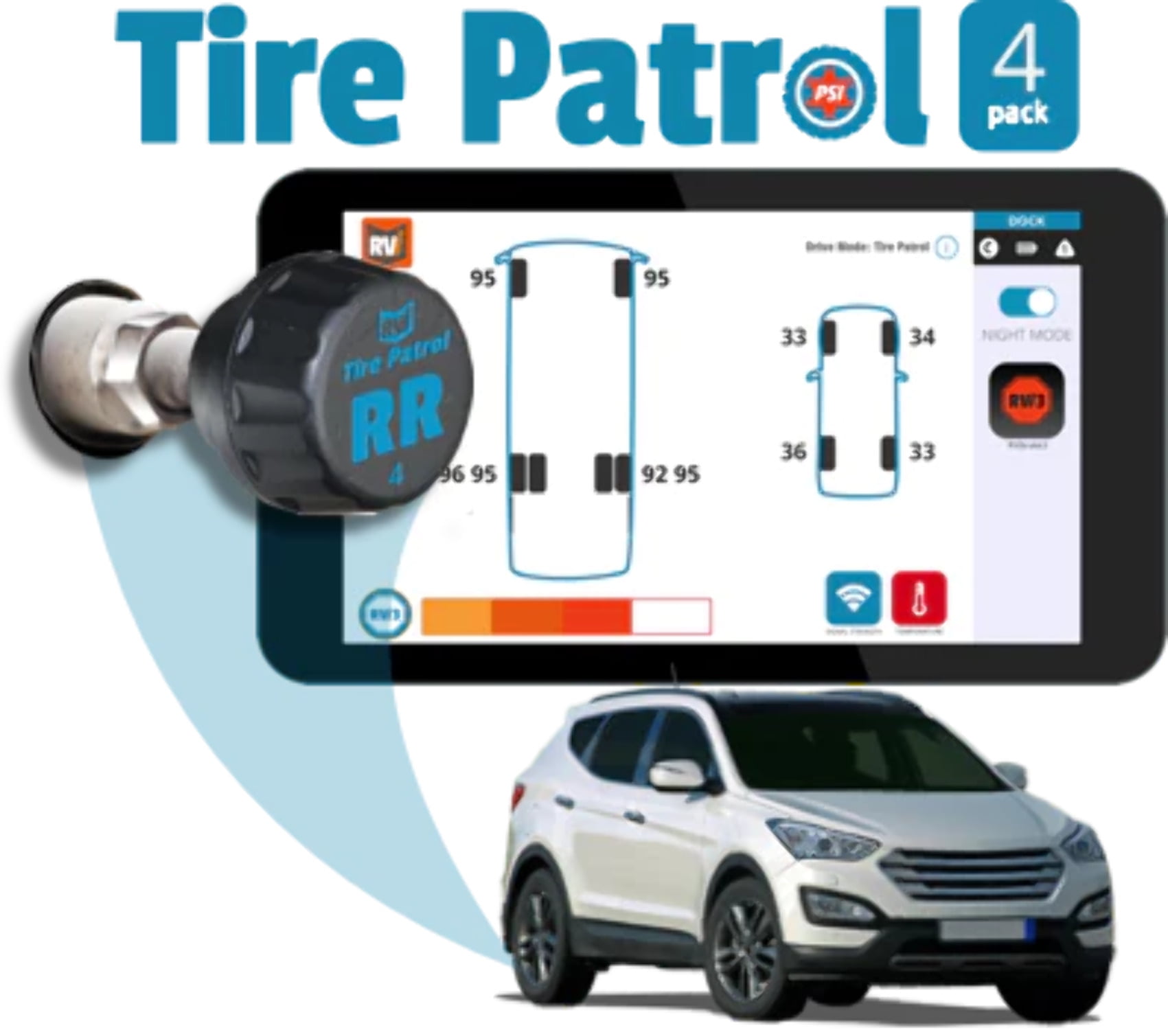 TIRE PATROL: TIRE PRESSURE SENSOR 4-PK FOR TOWED VEHICLES AND TRAILERS ...