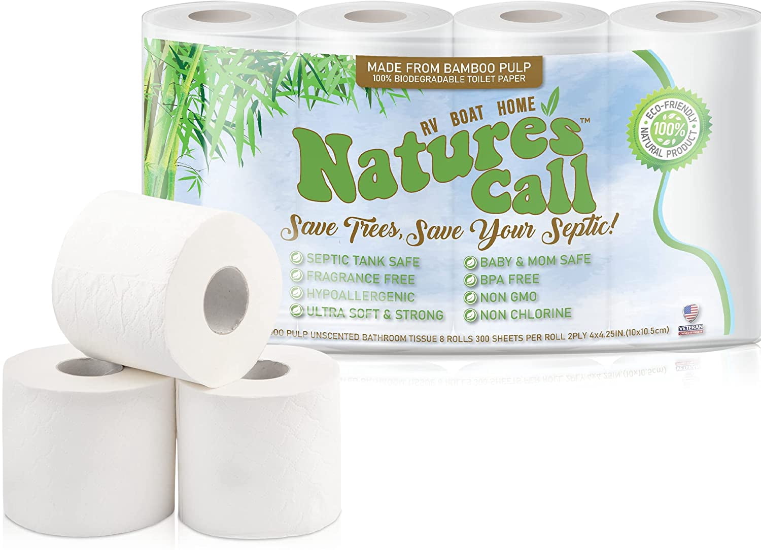 RVs, Boats & Home 100% Bamboo Toilet Paper by - 2-Ply, Soft, Strong ...