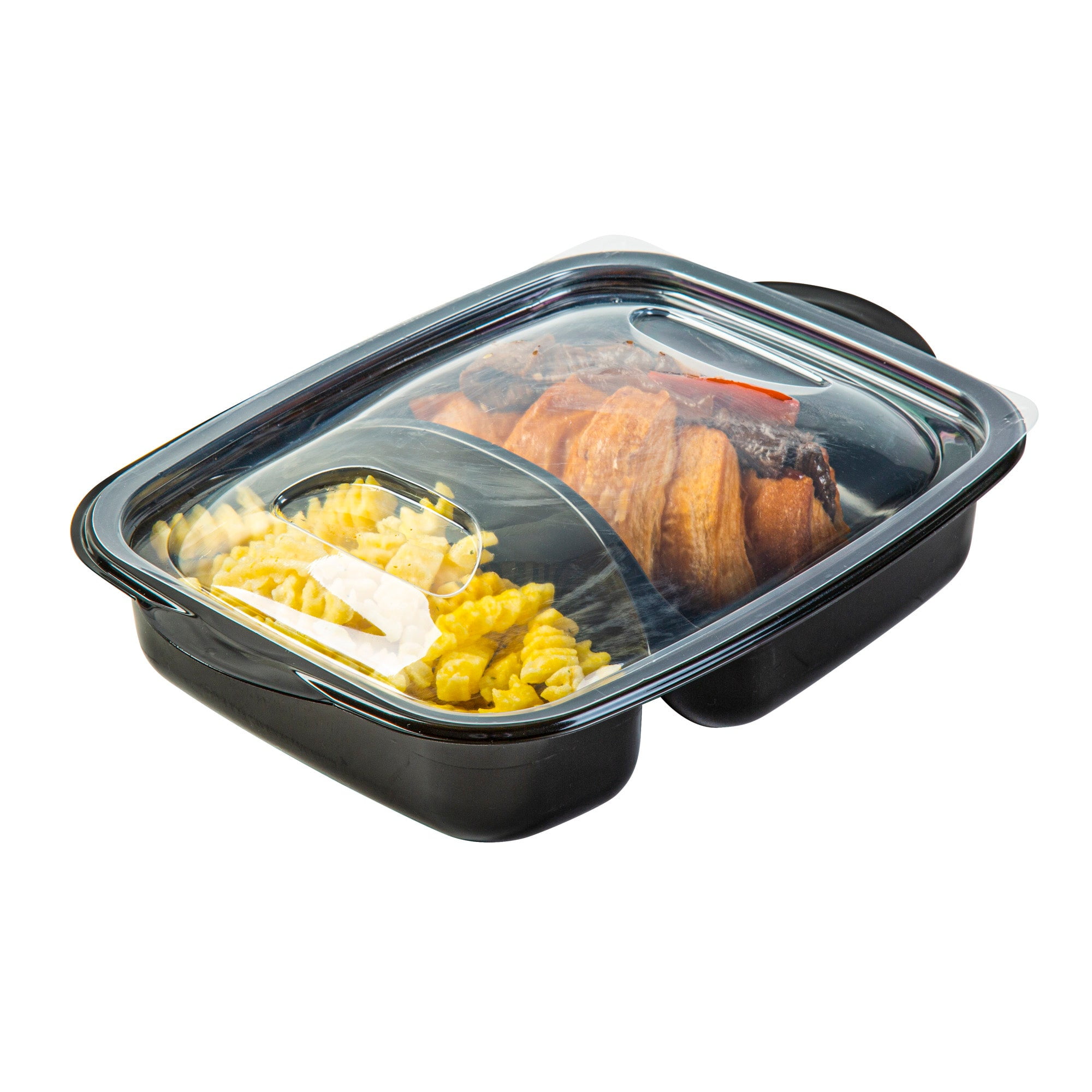 Chef 101 36 oz Rectangle Black Plastic Food Container - with Clear Lid ...