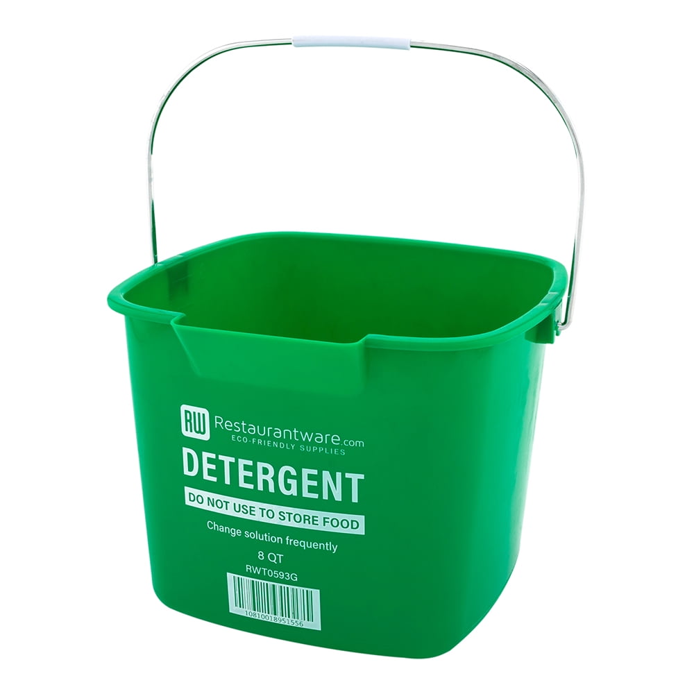 RW Clean 8 Qt Square Green Plastic Cleaning Bucket - with Stainless ...