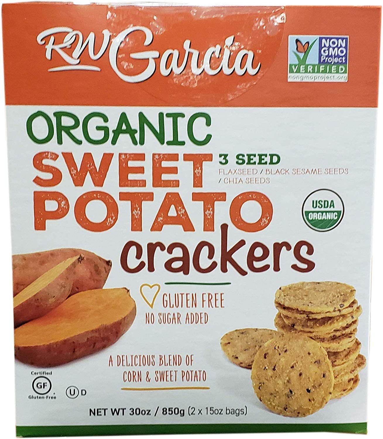 RW Garcia 3 Seed Organic Sweet Potato Crackers, 2 x 15 oz Bags ...
