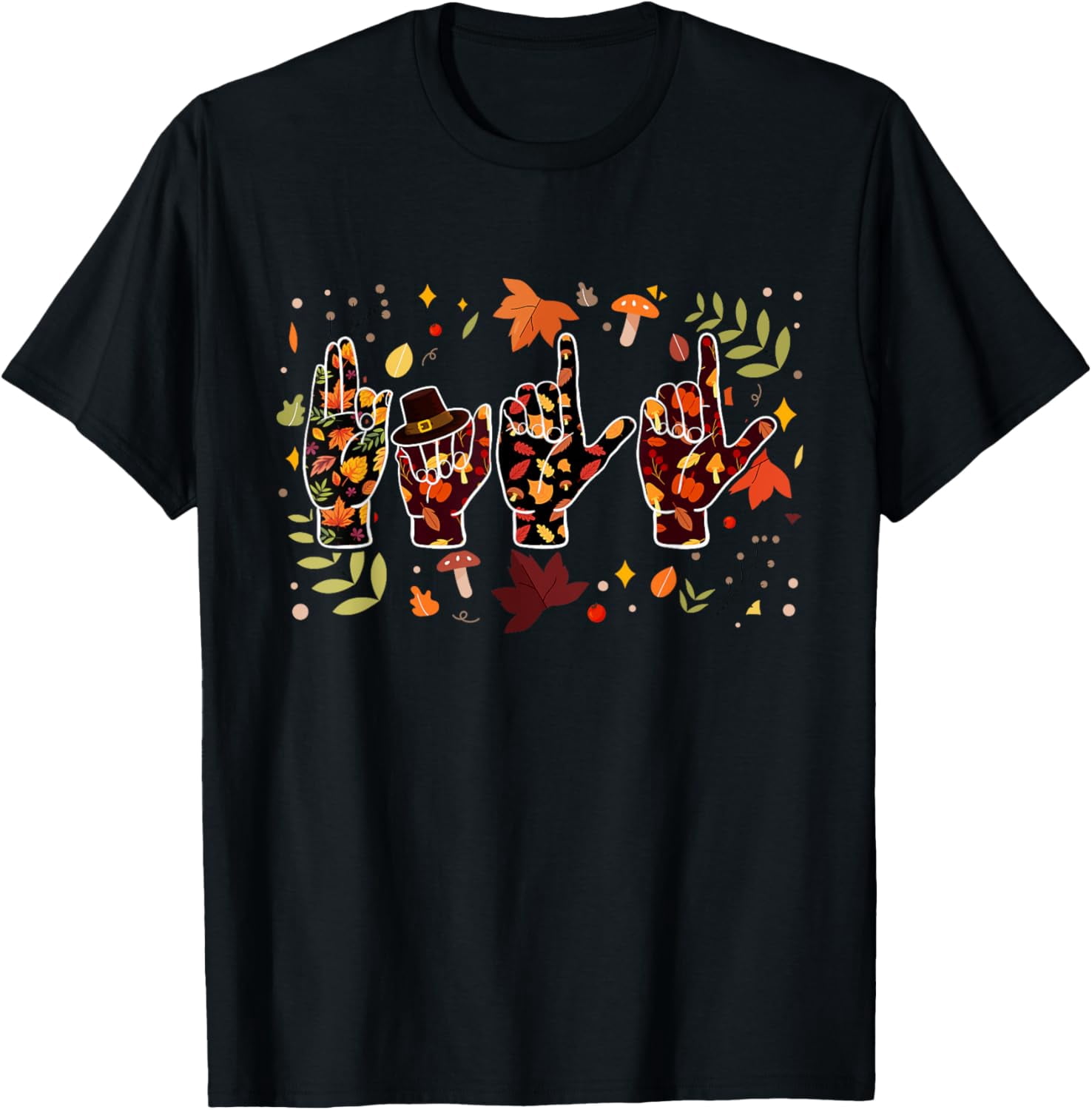 RW30 Fall ASL Thanksgiving Sign Language Alphabet Autumn T-Shirt ...