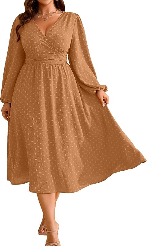RWJ Women's Plus Size Fall Wedding Guest Dress Wrap V Neck Swiss Dot ...