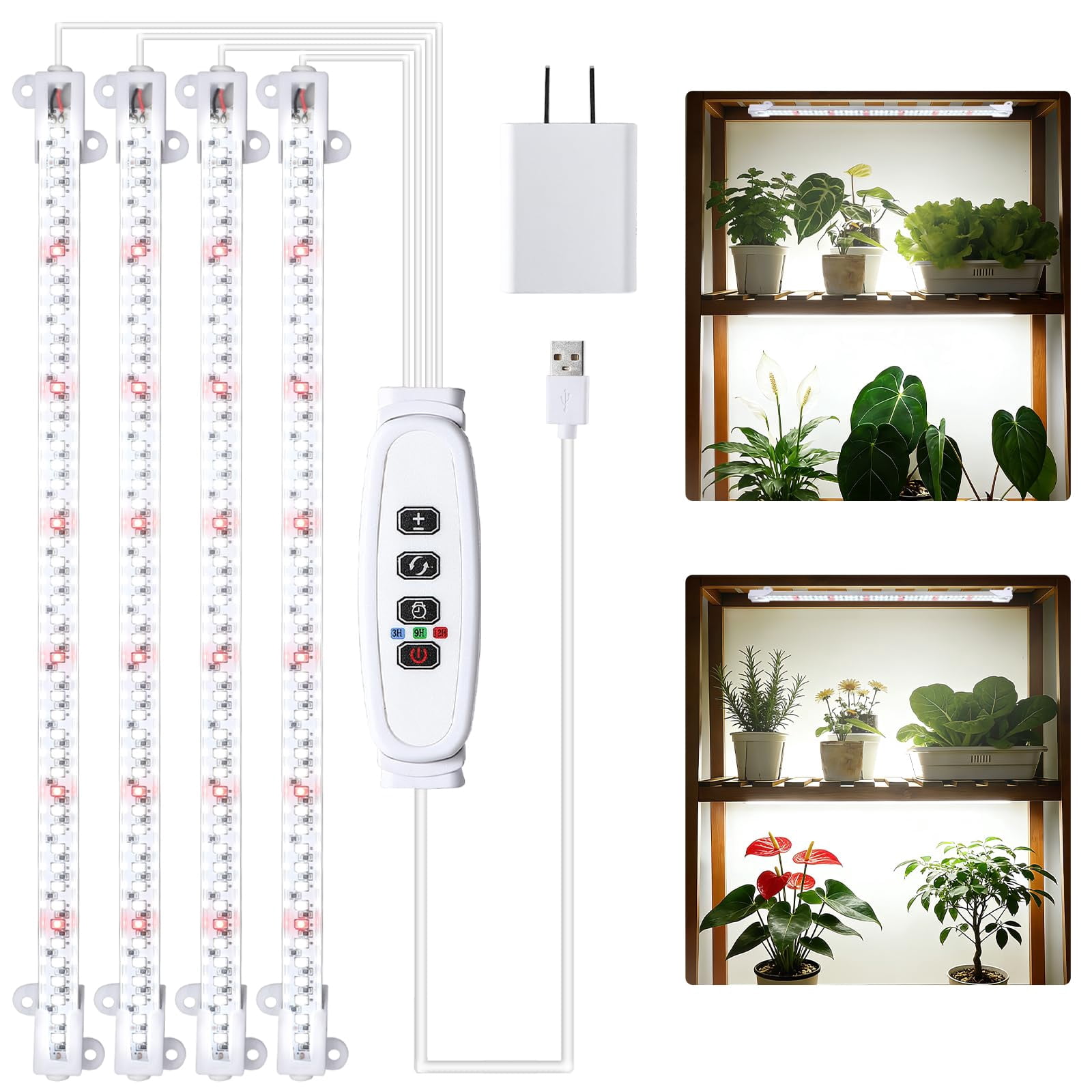 RWNTAO Grow Lights for Indoor Plants, 13" Grow Light Strips with Timer ...