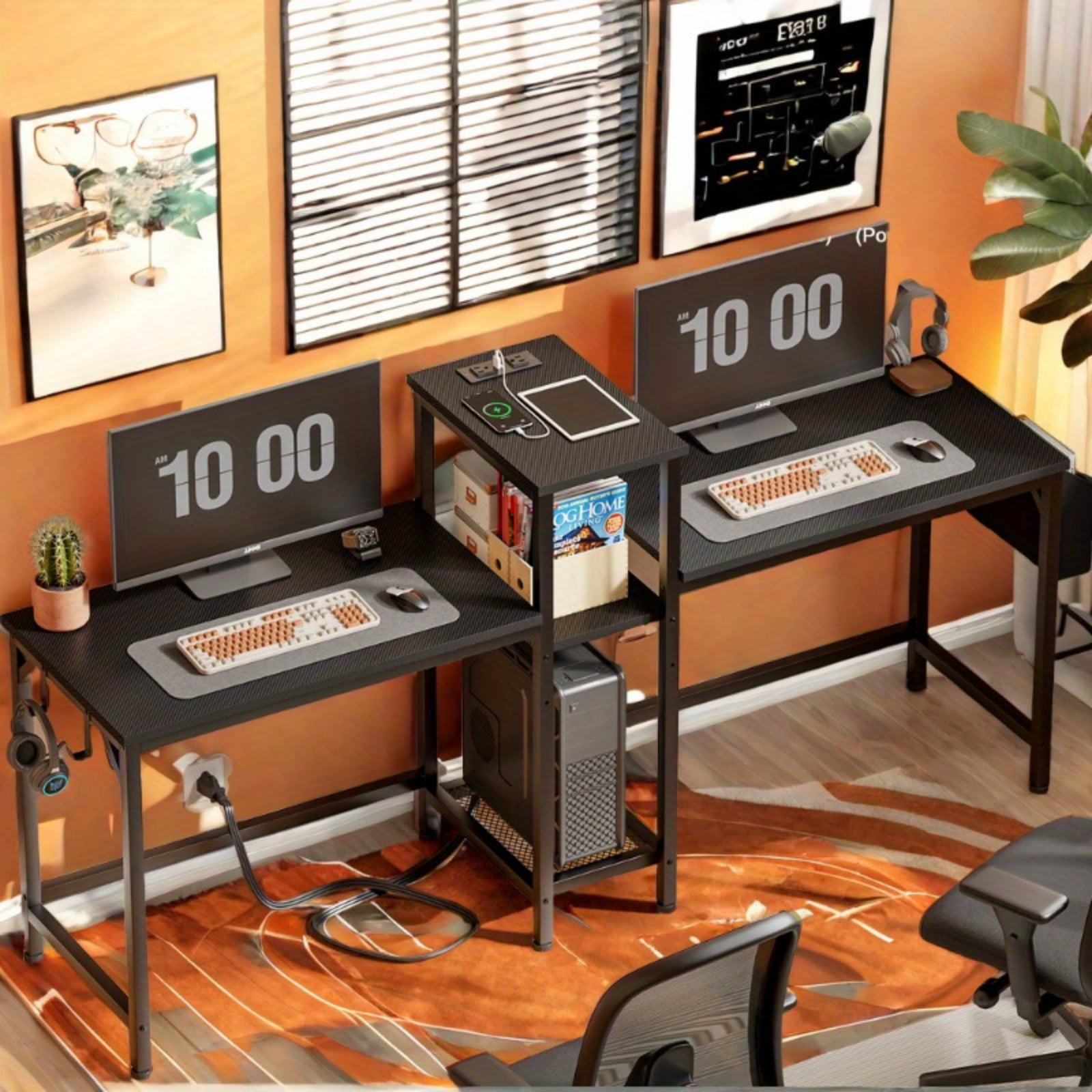 RWRAPS 71" Double Gaming Desk Computer Laptop Desk with Power Outlets ...