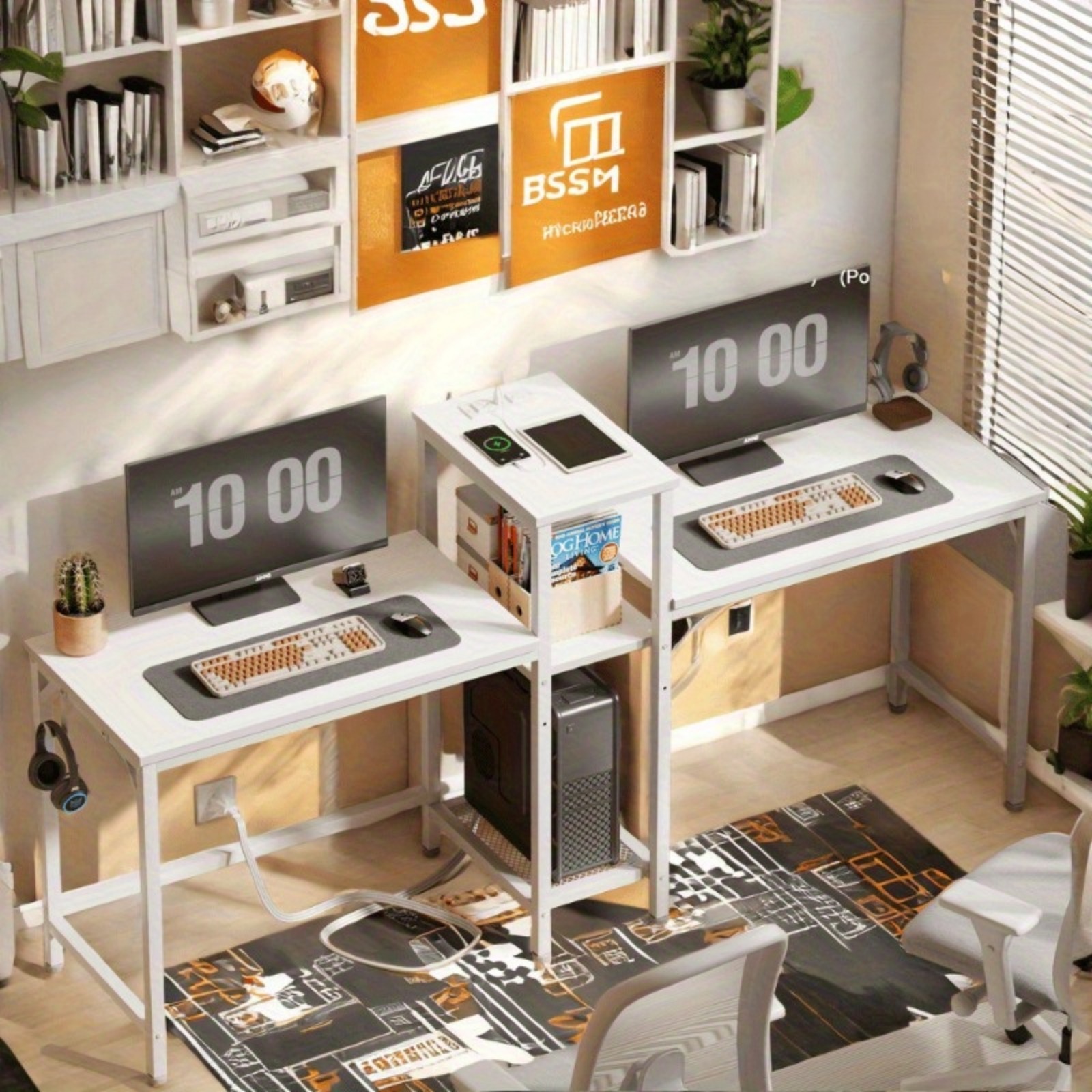 RWRAPS 71" Double Gaming Desk Computer Laptop Desk with Power Outlets ...