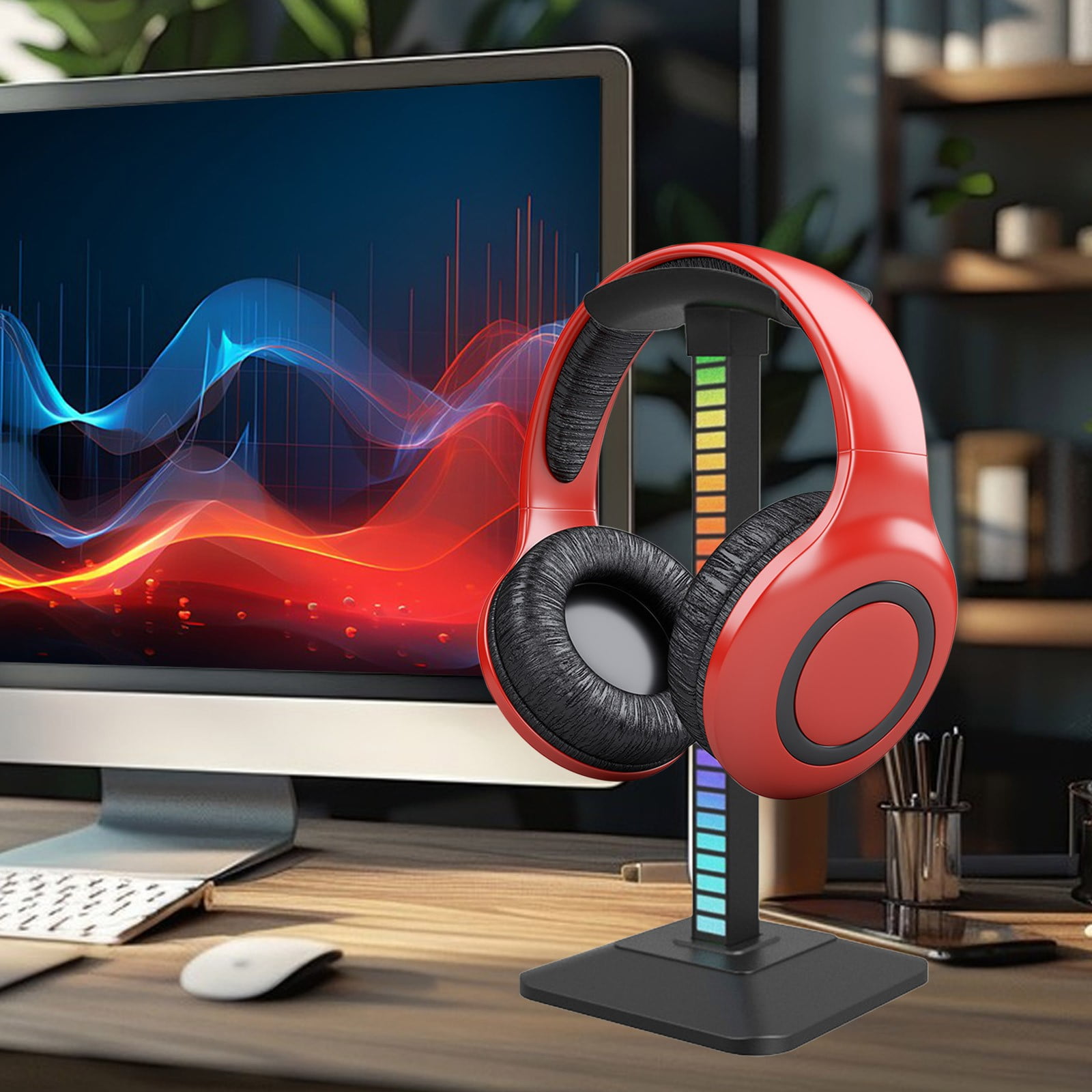 RWVBM Head Mounted Headphone Stand With RGB Cool Lighting Pickup Light ...