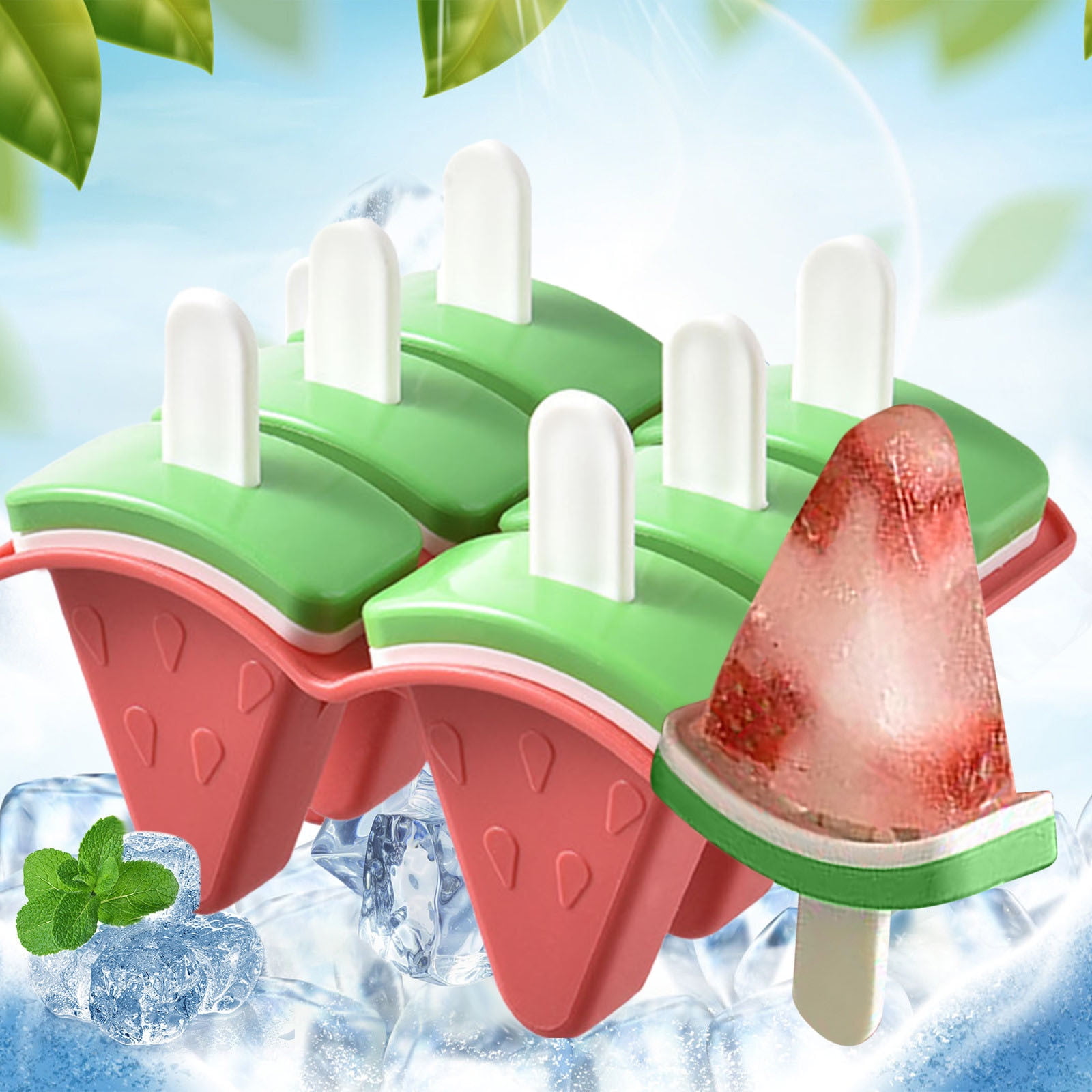 RWVBM Ice Tray Watermelon Ice Pop Molds, Reusable Popsicle Trays with ...