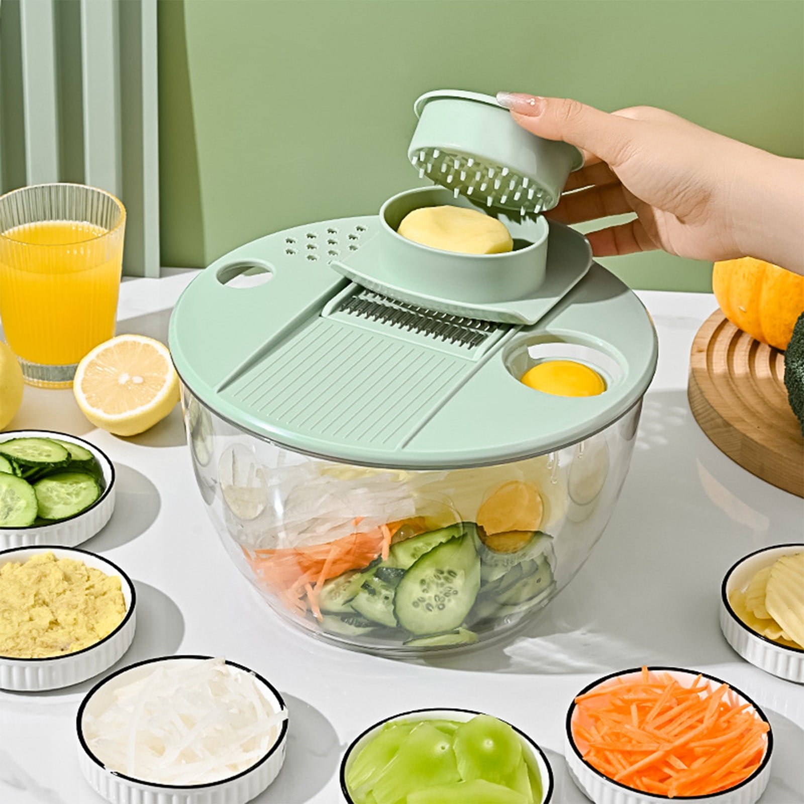 Multifunctional Veggie Chopper & Salad Spinner-Fruit Vegetable Cutter ...