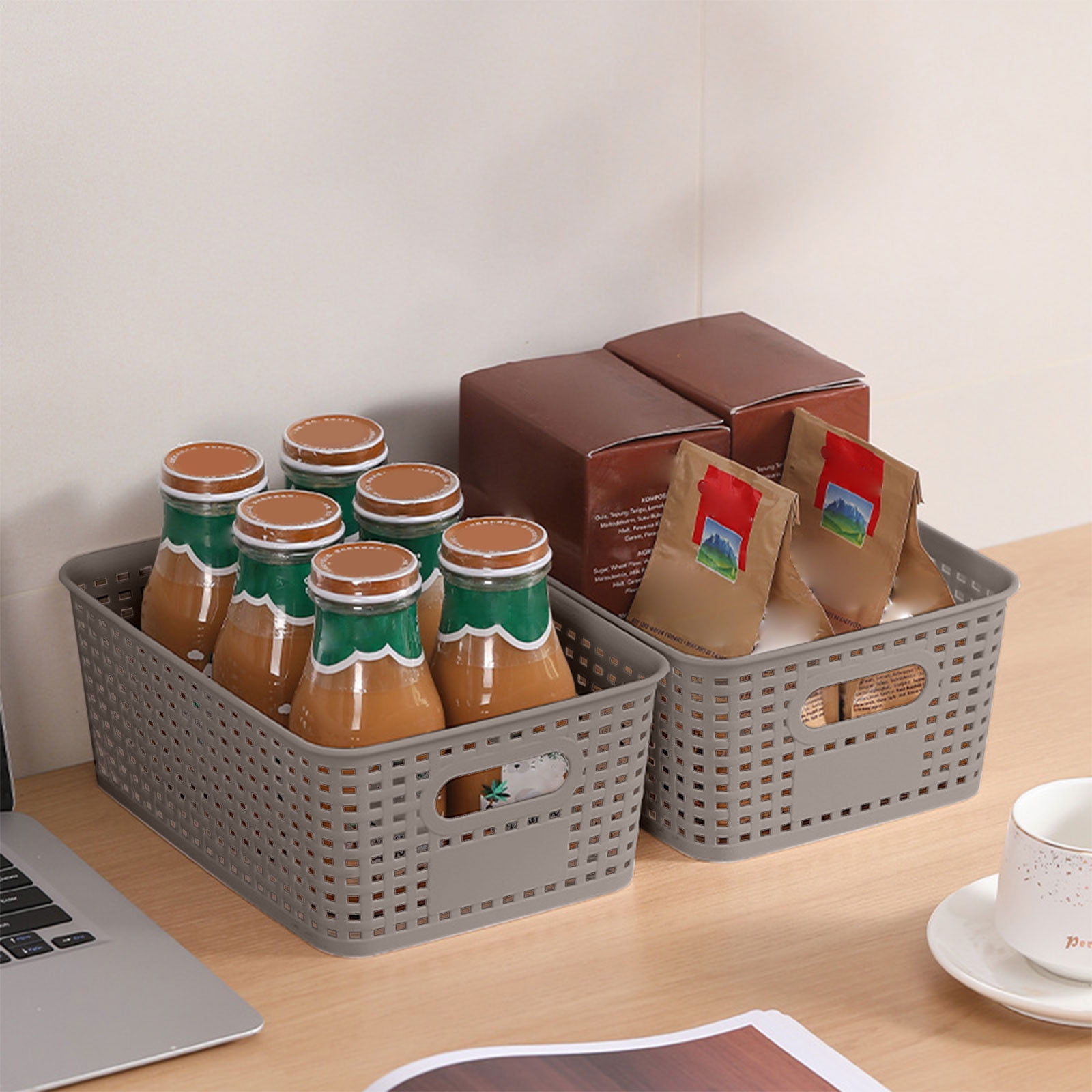 RWVBM Plastic Hollow Woven Storage Basket With Lid For Toys Books And ...