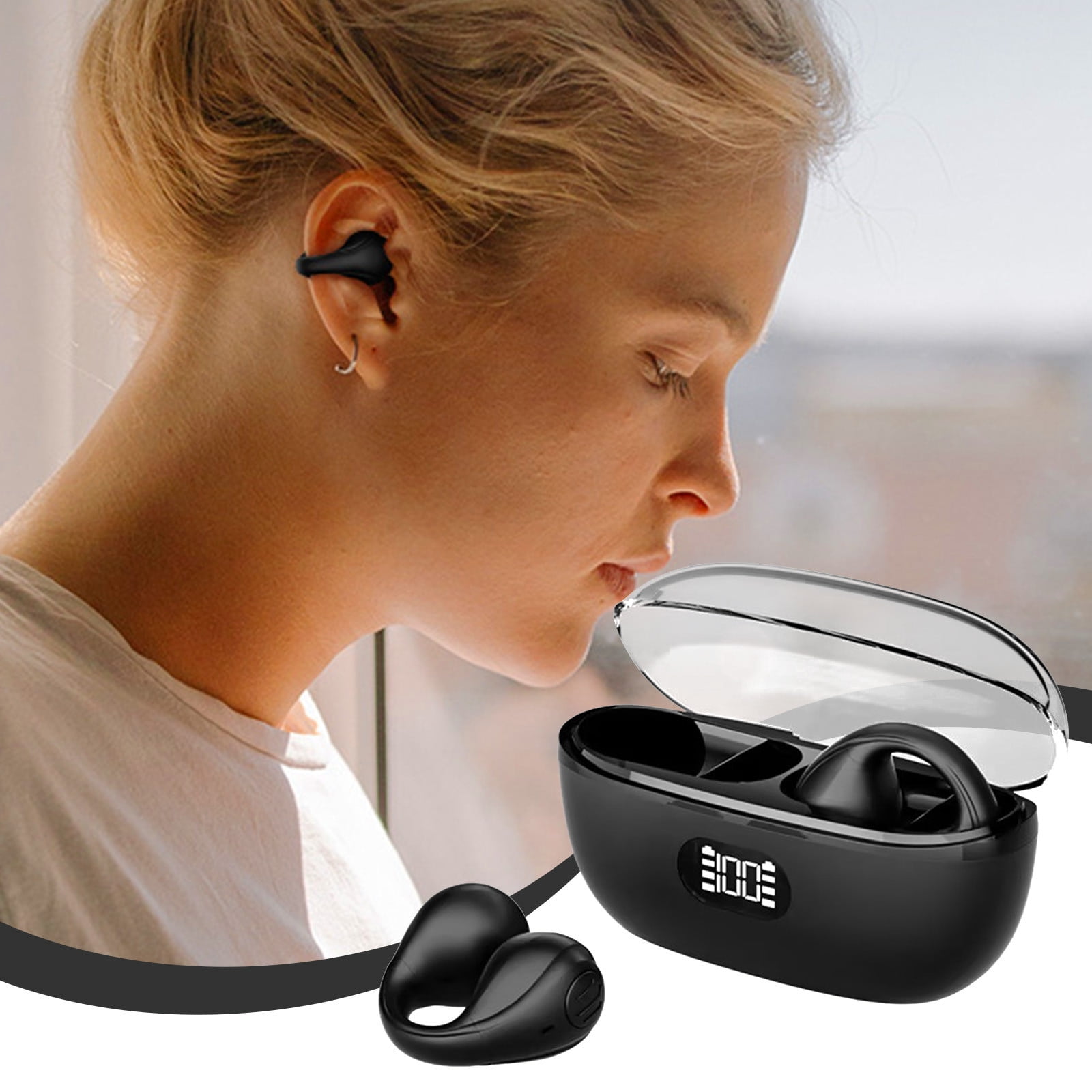 RWVBM Wireless Ear Clip Bone-Conduction Headphones: Bluetooth 5.3 ...
