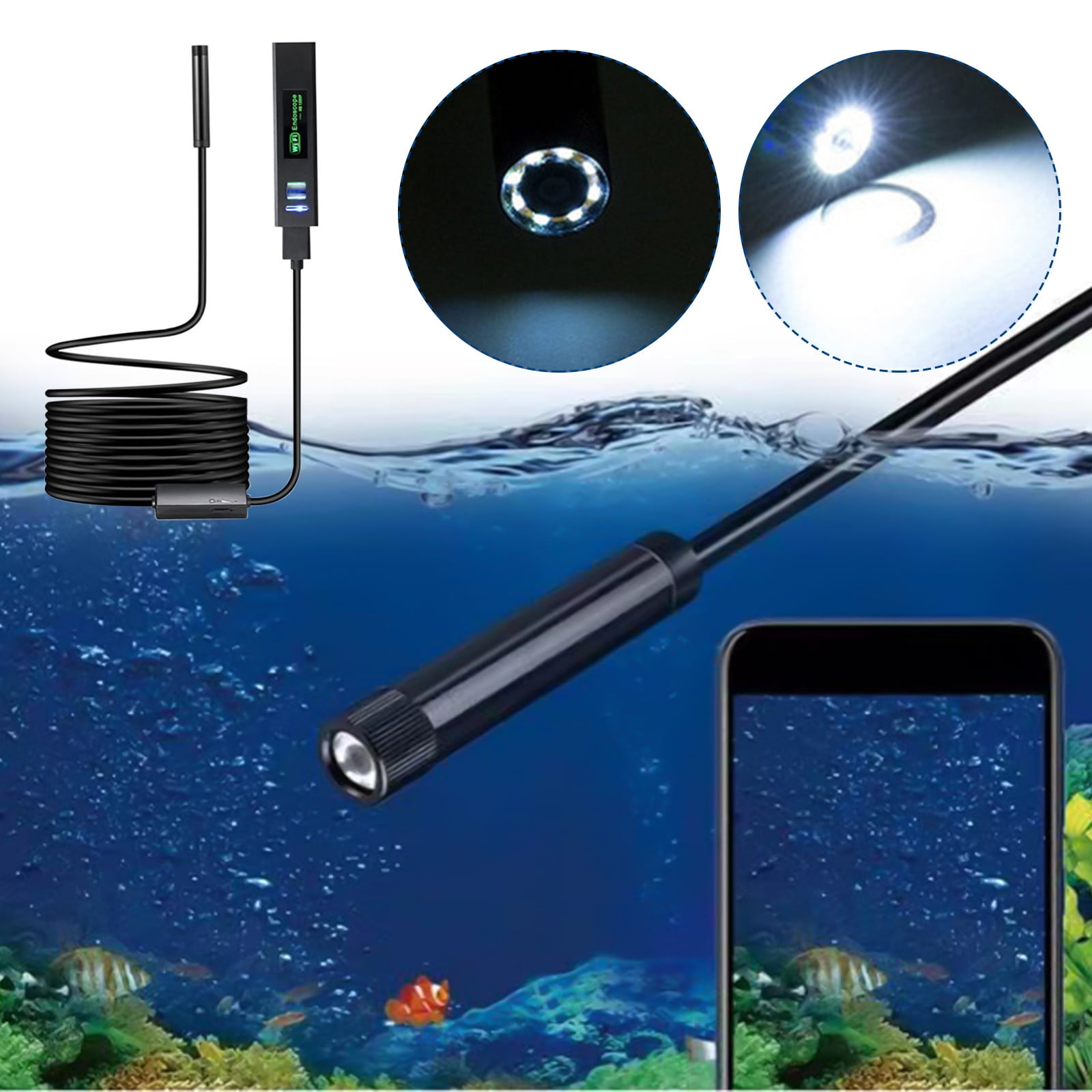RWVBM Wireless Endoscope, 8mm WiFi Borescope, 1200P HD Semi-Rigid Snake ...