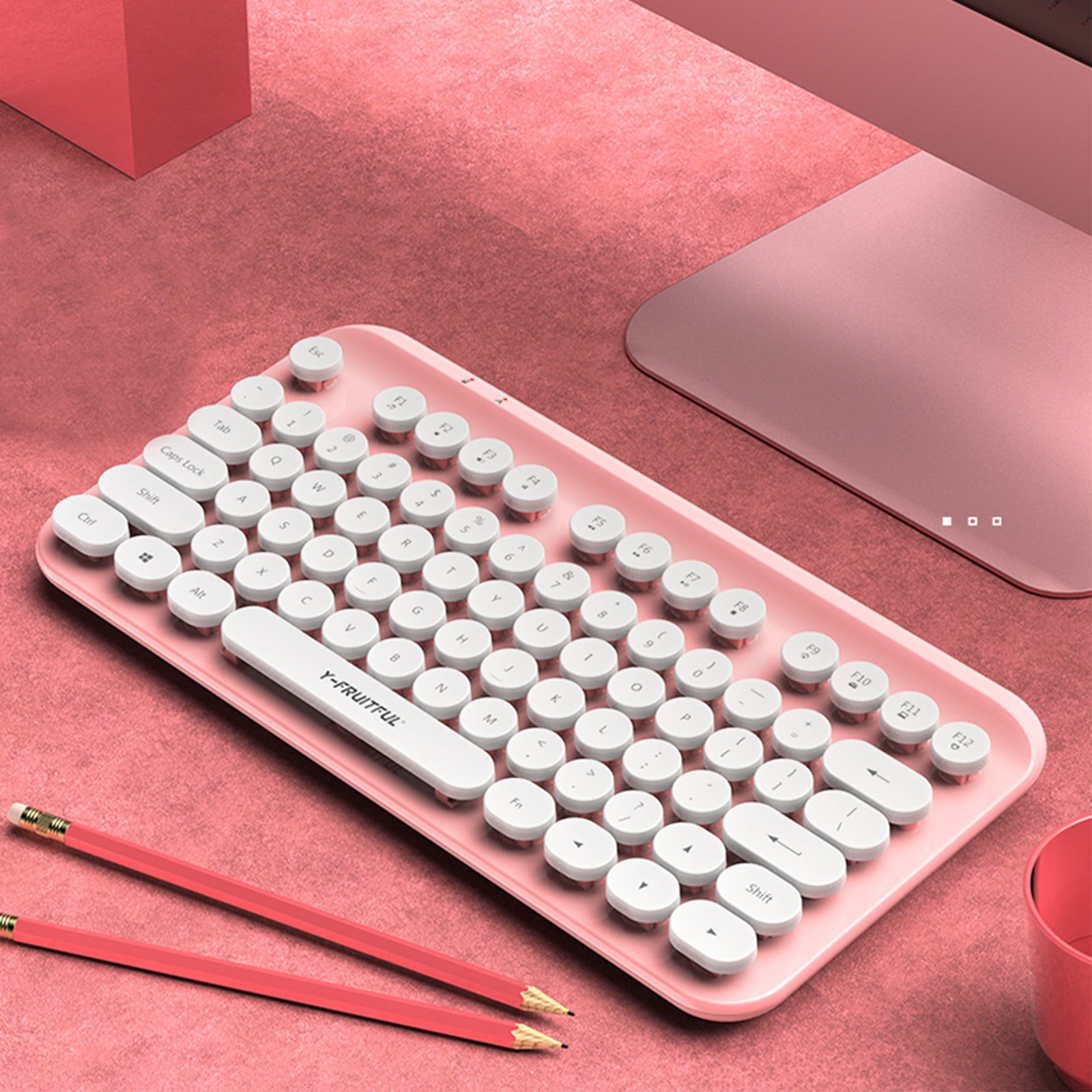 Wireless Keyboard,Cute Compact 2.4G USB Keyboard with Round Keys,Quiet ...