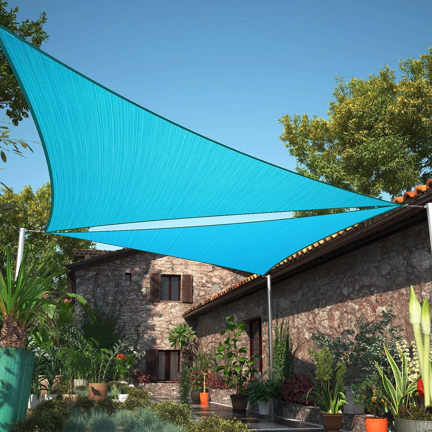 RWYP 10' x 10' x 14.1' Turquoise Right Triangle Sun Shade Sail UPF50 SMTAPRT12 Canopy Fabric ...