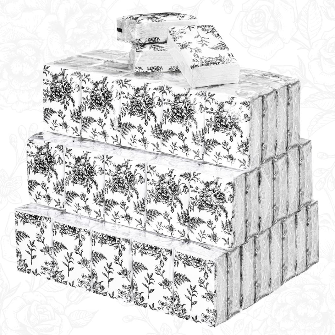 RWYP 100 Pack 1000 Pcs Travel Size Tissues Bulk 2 Ply Black Floral ...