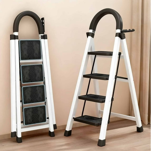 4 Step Ladder, Folding Step Stool with Non-Slip and Sturdy Wide Tread ...